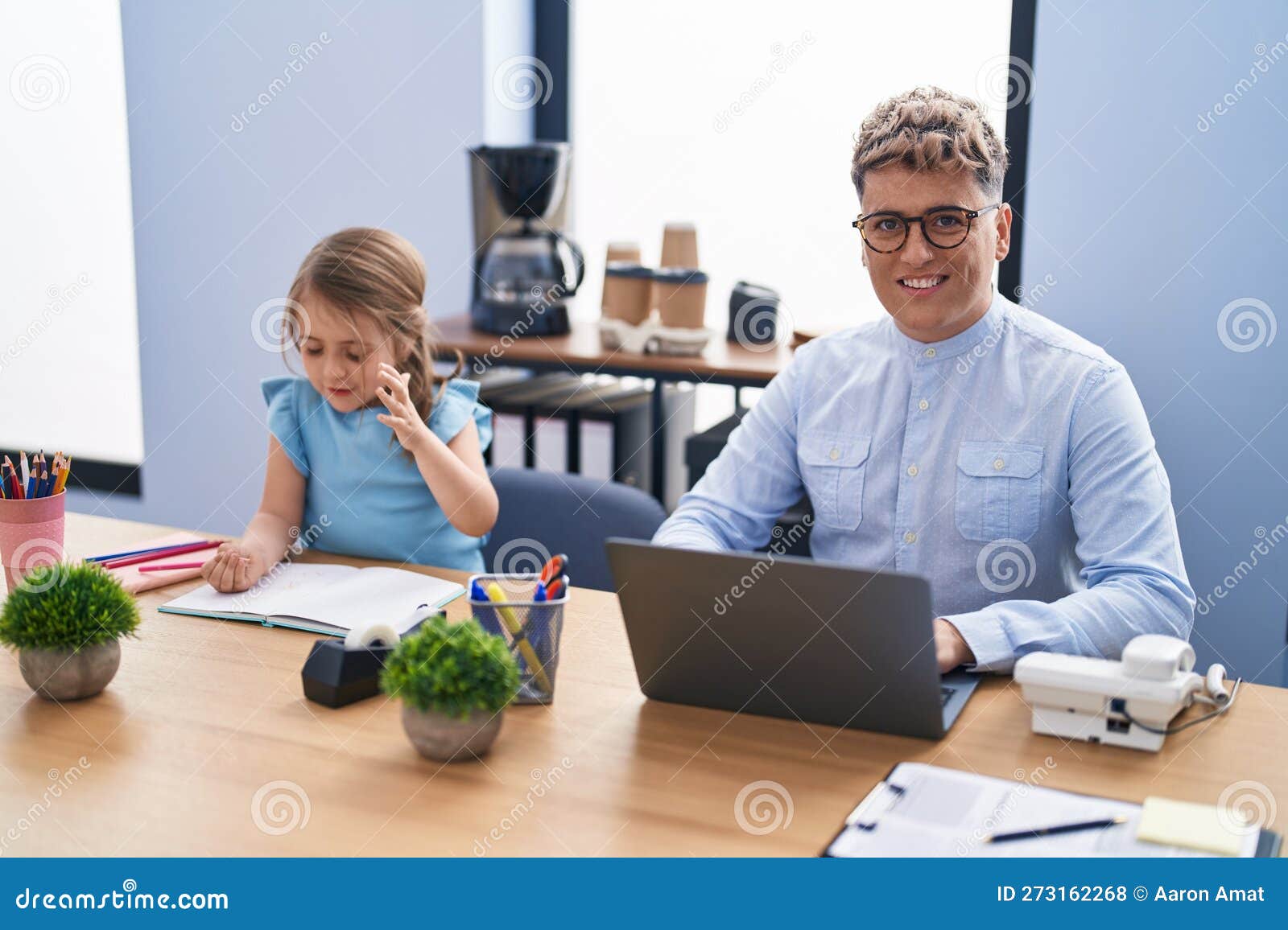 Father and Daughter Business Worker and Student Studying and Working at ...