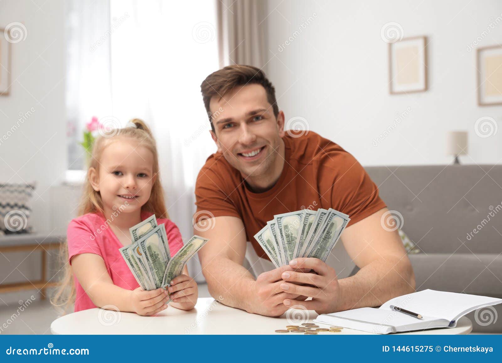 Father and Daughter Counting Money Stock Image - Image of income ...