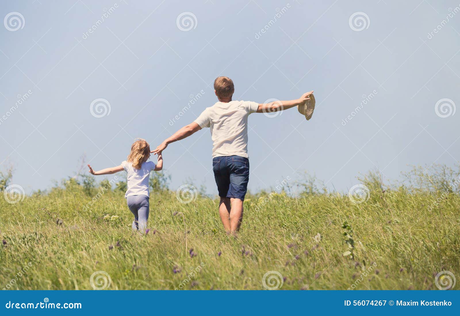 Father with the Daughter on the Field Stock Image - Image of jump ...