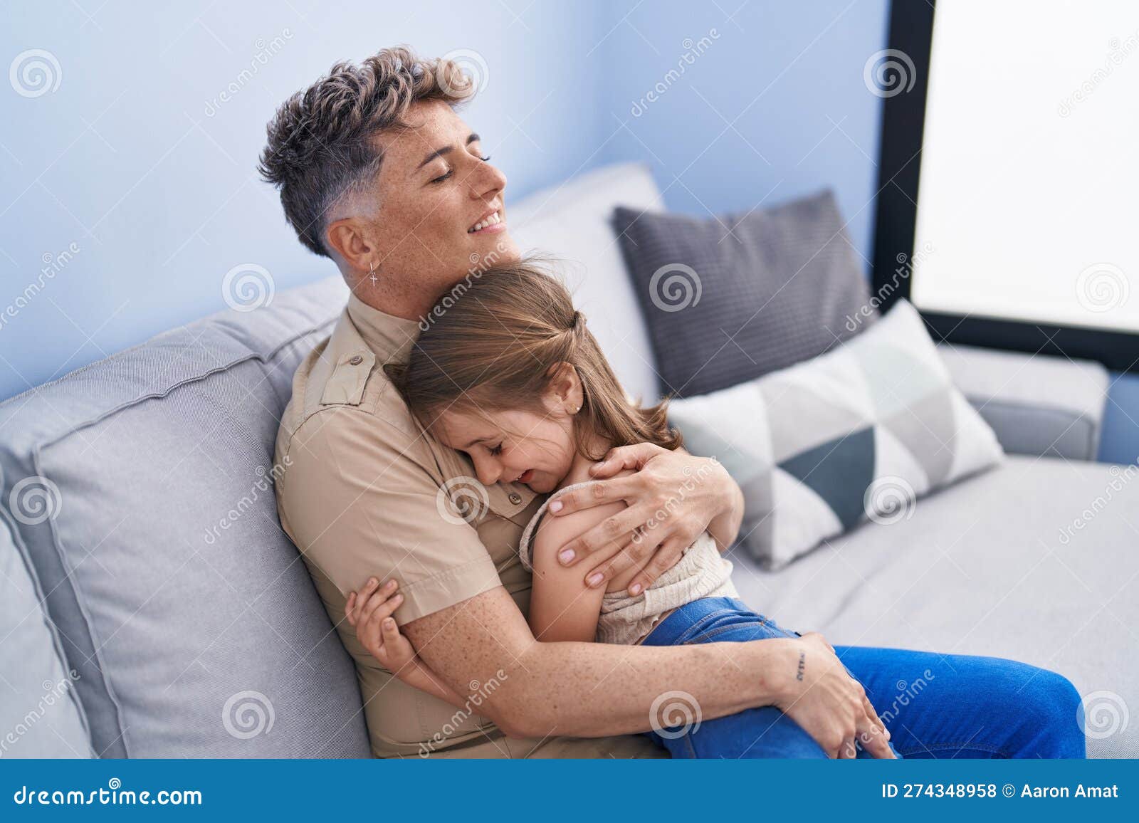 Father and Daughter Father and Daughter Hugging Each Other at Home ...