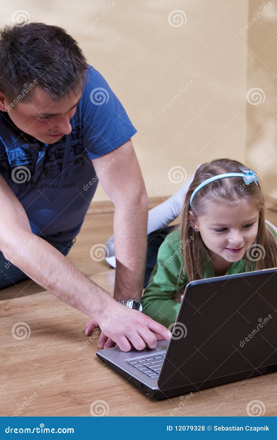 Father and Daughter on Laptop Stock Photo - Image of pretty, playing ...