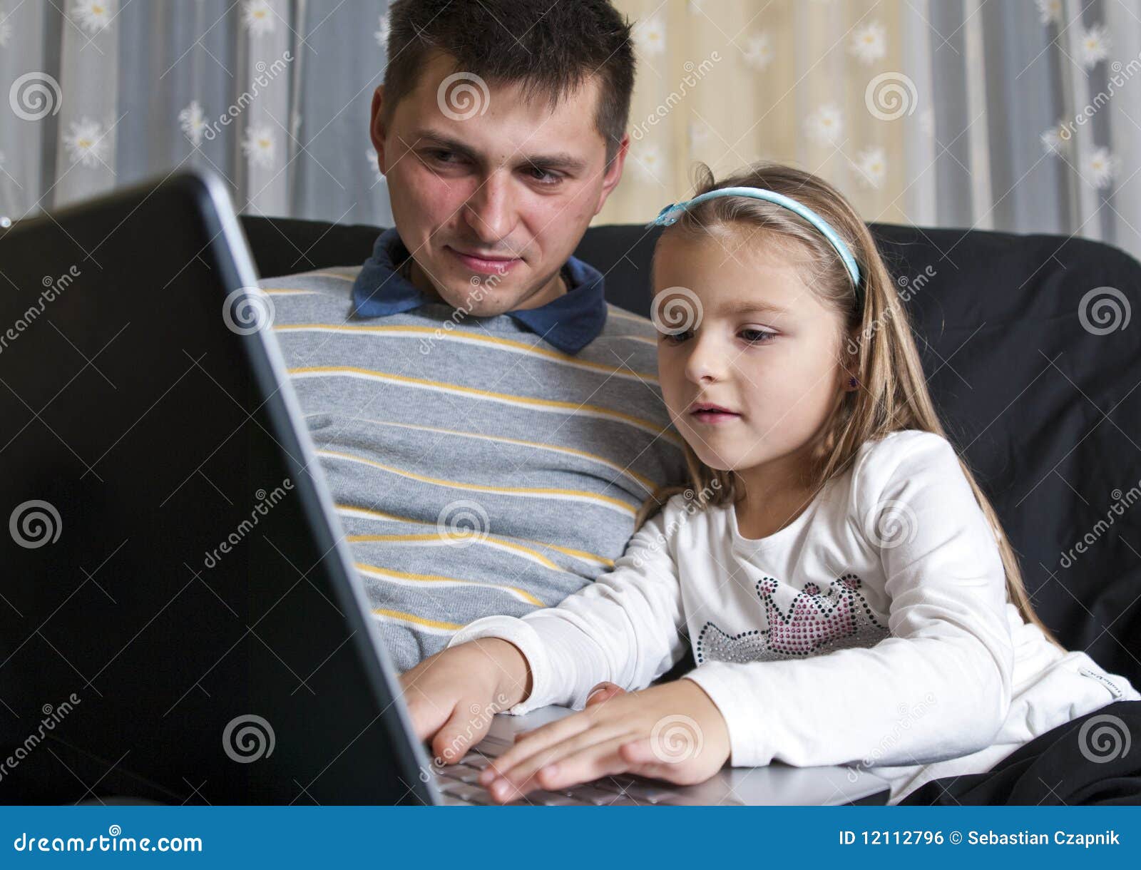 Father and Daughter with Laptop Stock Photo - Image of parent, teach ...