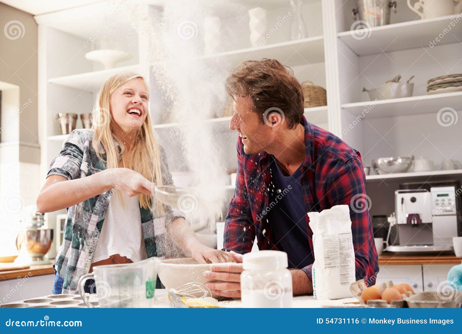 Father and Daughter Making a Cake Together Stock Photo - Image of ...