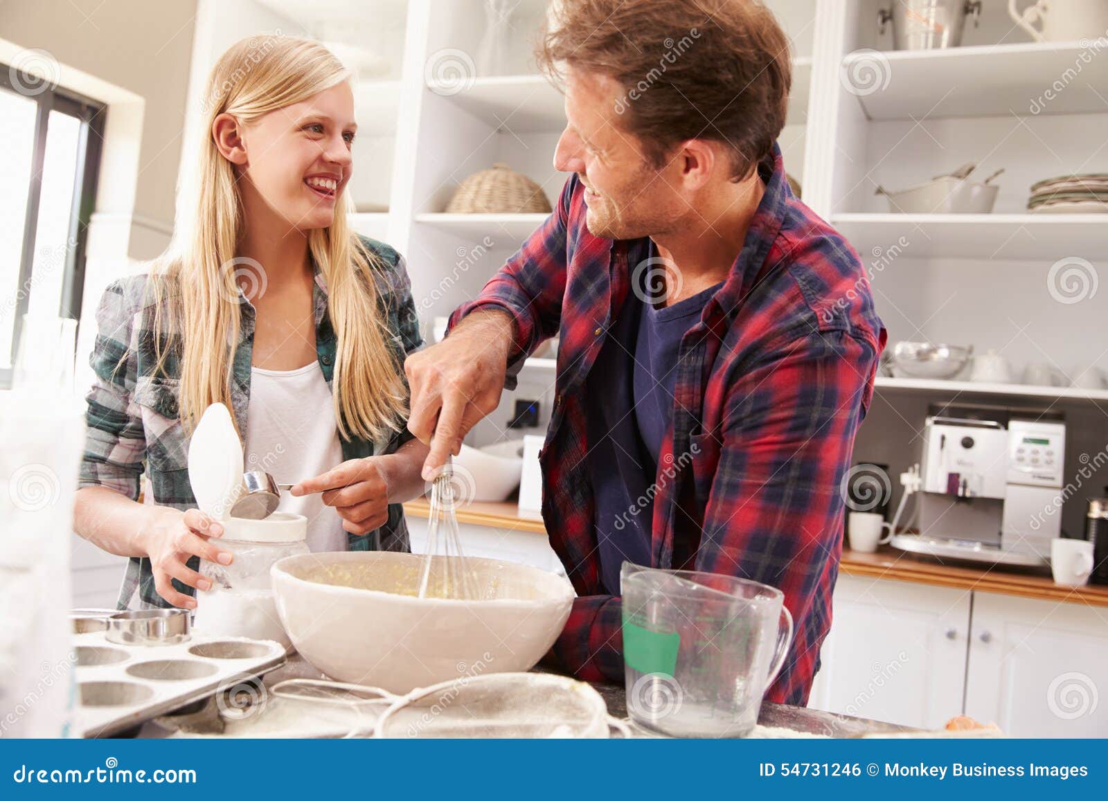 Father and Daughter Making a Cake Together Stock Photo - Image of ...