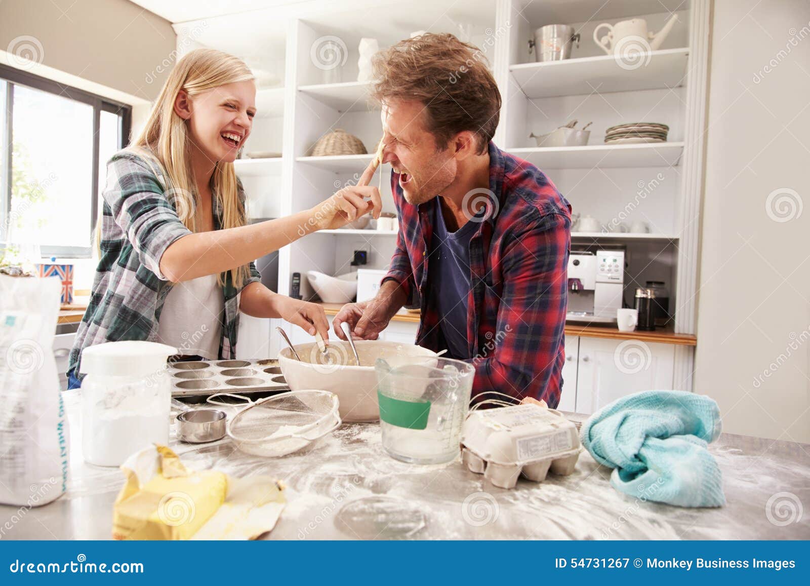 Father and Daughter Making a Cake Together Stock Image - Image of food ...