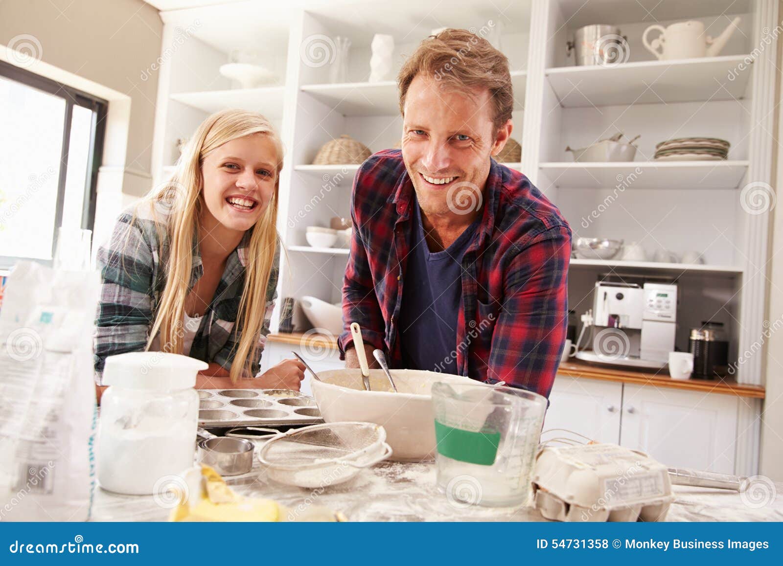 Father and Daughter Making a Cake Together Stock Photo - Image of ...