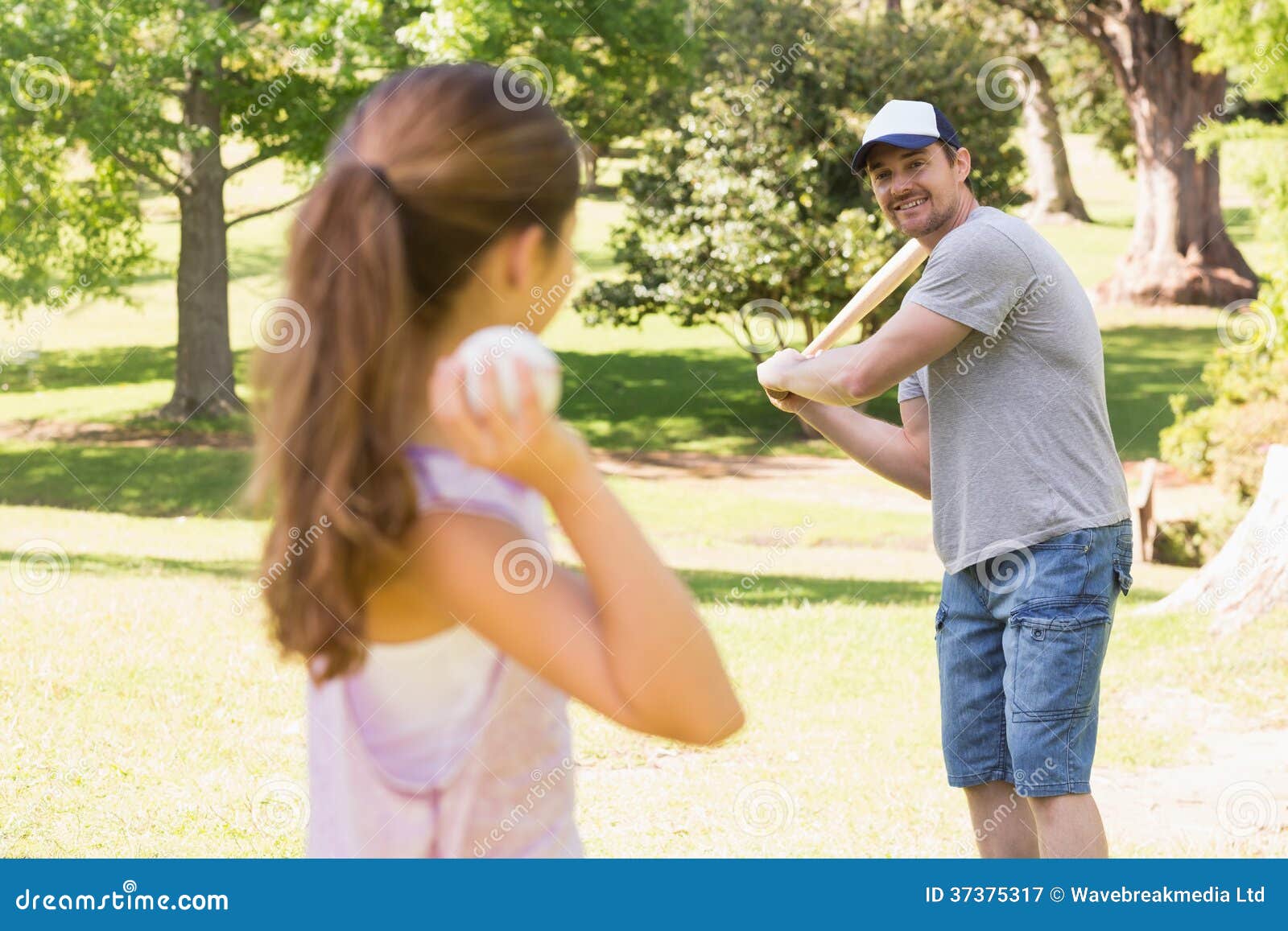 Father and Daughter Playing Baseball Stock Image - Image of summer ...