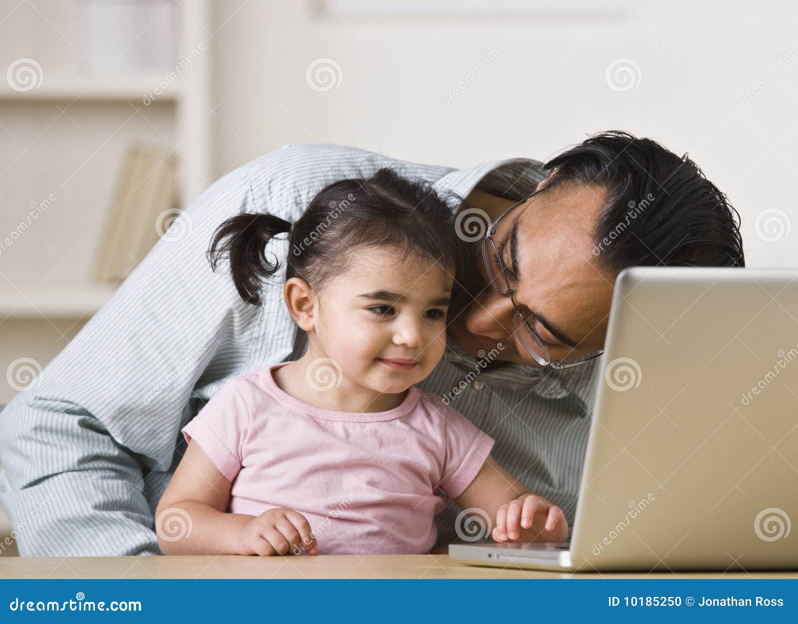 Father and Daughter Playing on Computer Stock Photo - Image of father ...