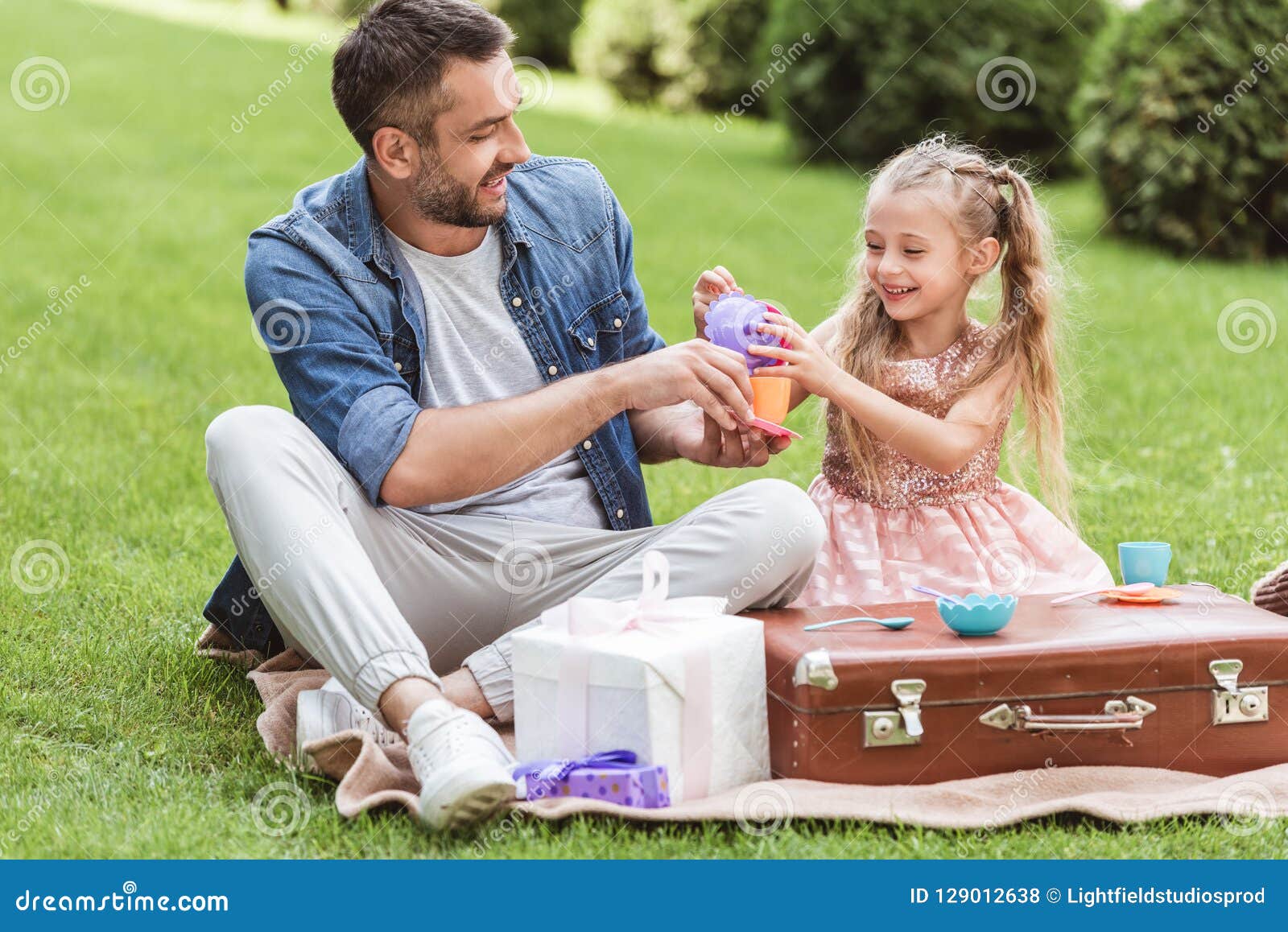 Father and Daughter Playing Tea Party Stock Photo - Image of happiness ...