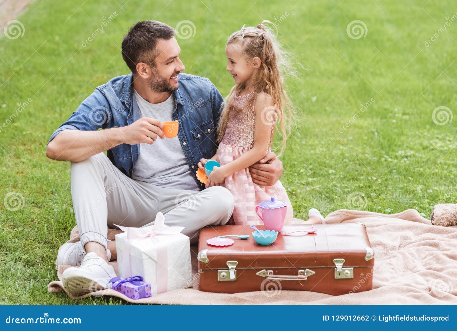 Father and Daughter Playing Tea Party Stock Photo - Image of together ...