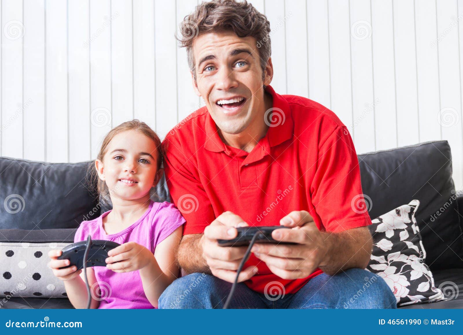 Father and Daughter Playing Video Game Stock Photo - Image of caucasian ...