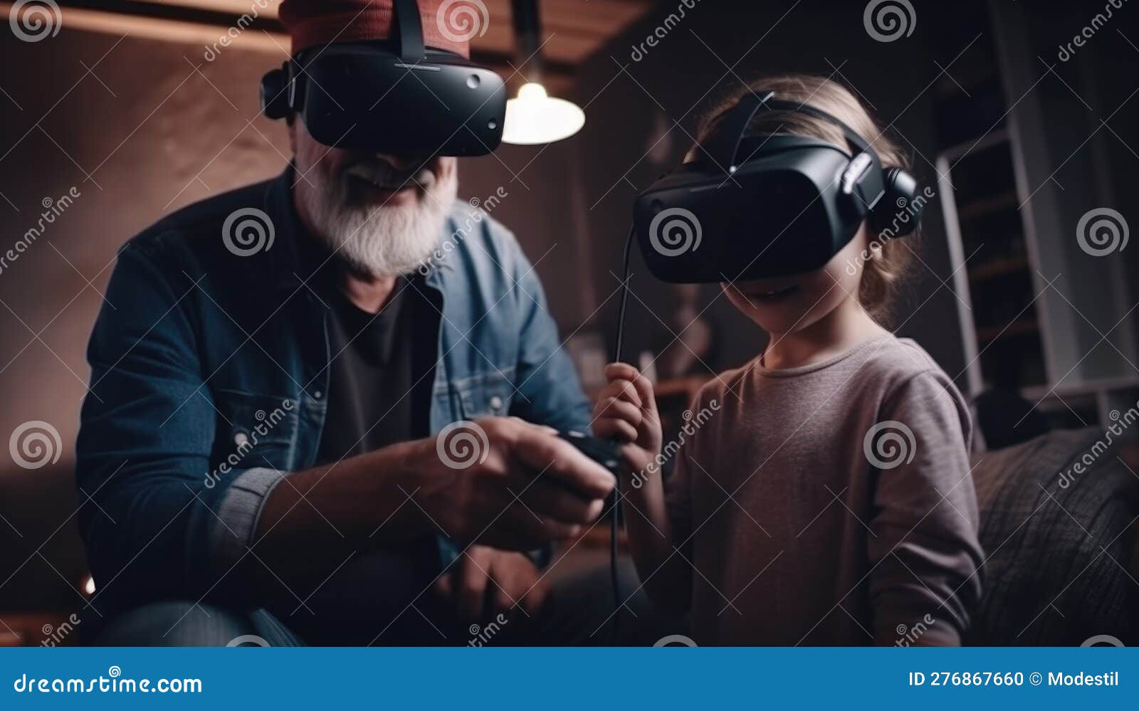Father and Daughter Playing VR-games - Generative AI Stock Illustration ...