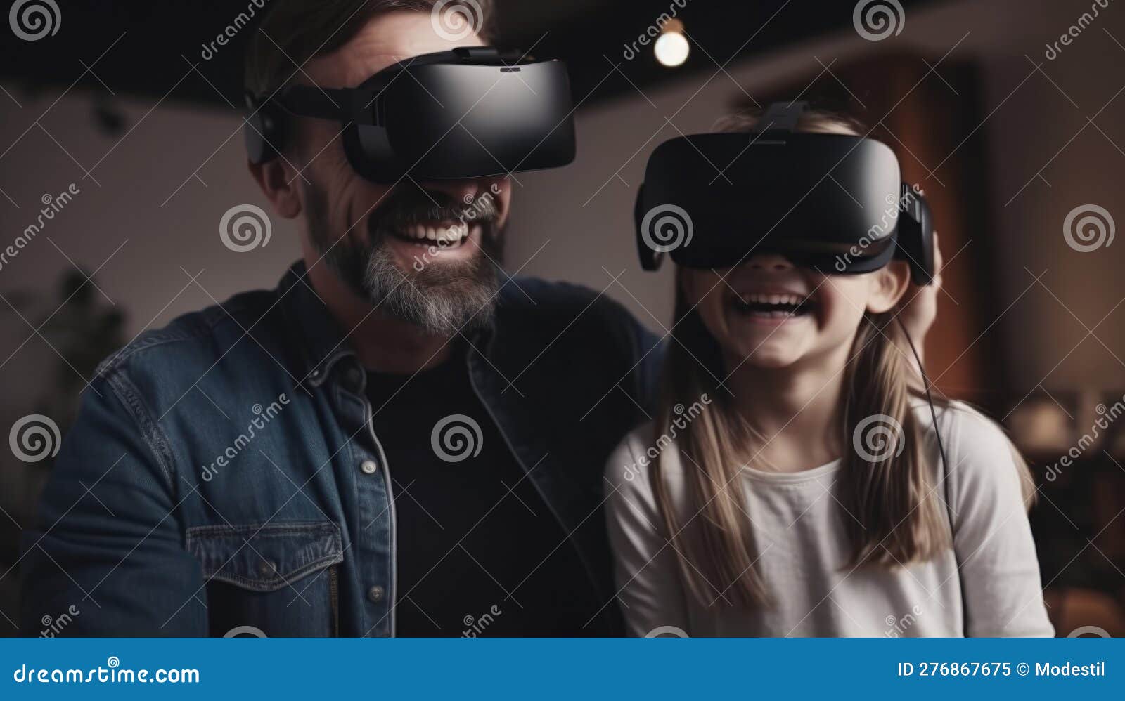 Father and Daughter Playing VR-games - Generative AI Stock Illustration ...