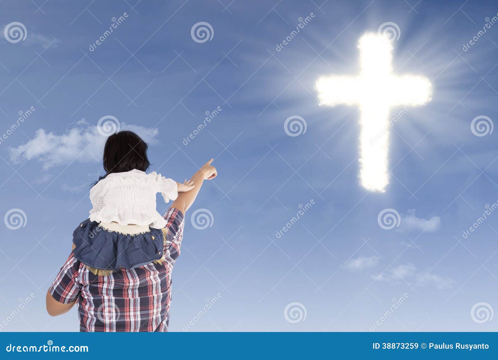 Father and Daughter Pointing at Cross Stock Image - Image of jesus ...