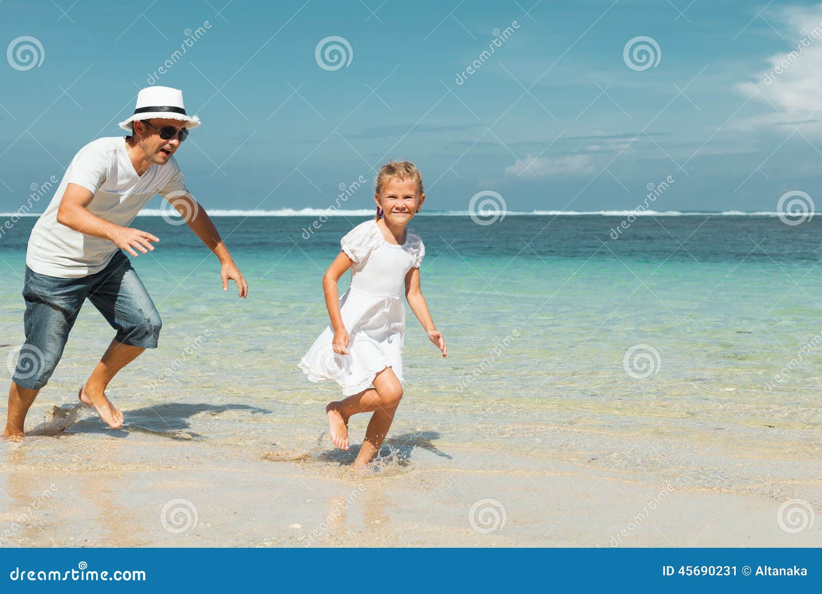 Father and Daughter Running on the Beach Stock Image - Image of running ...