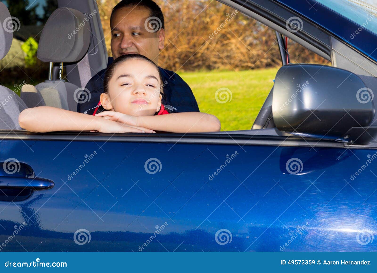 Father and Daughter Sitting in Mini Van Stock Image - Image of ...