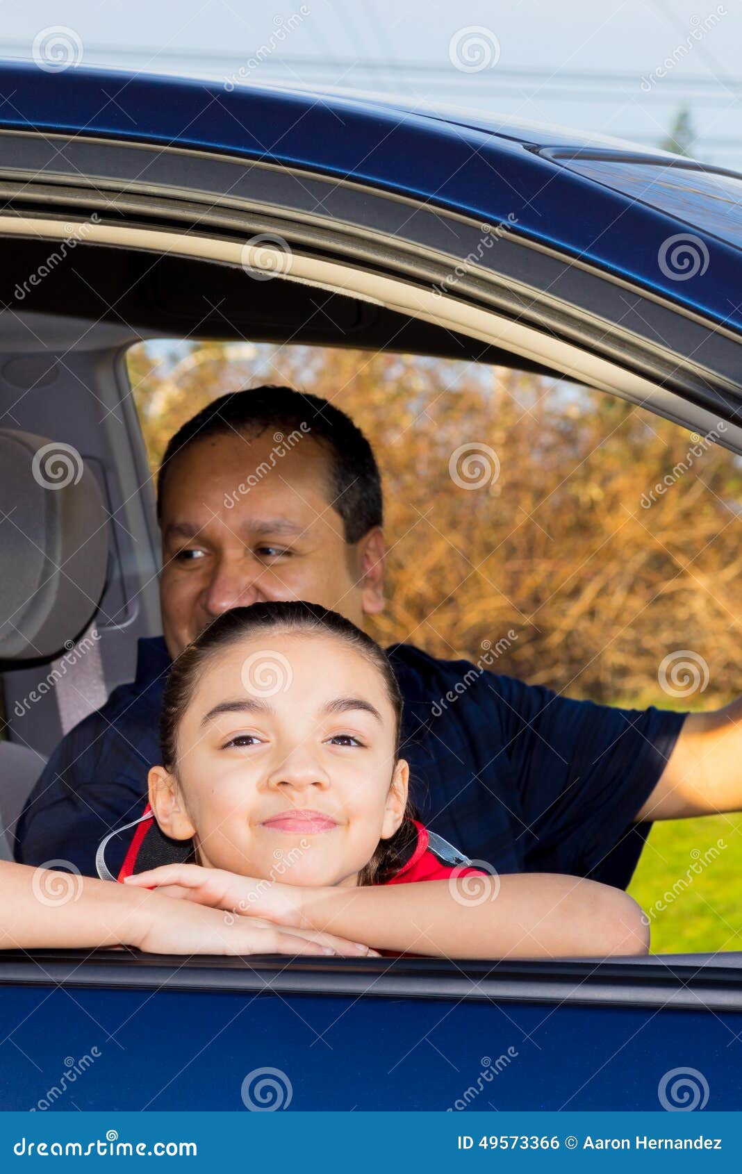 Father and Daughter Sitting in Mini Van Stock Photo - Image of hispanic ...