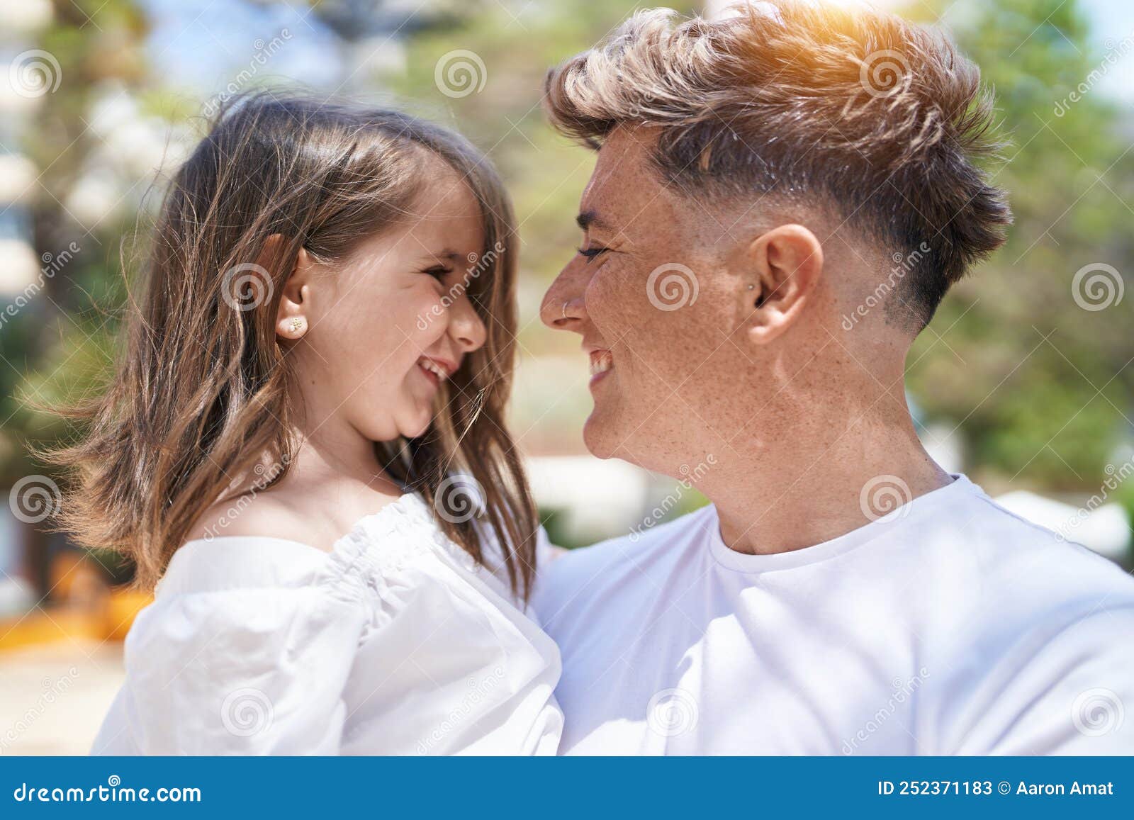 Father and Daughter Smiling Confident Standing Together at Park Stock ...