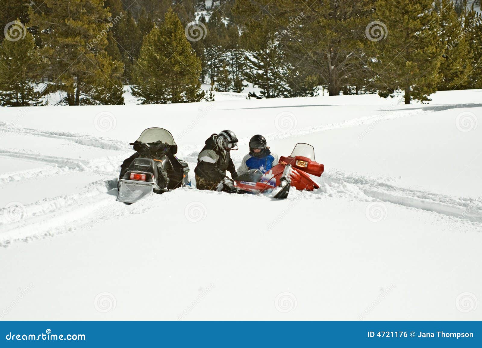 Father and Daughter with Stuck Snowmobile Stock Photo - Image of family ...