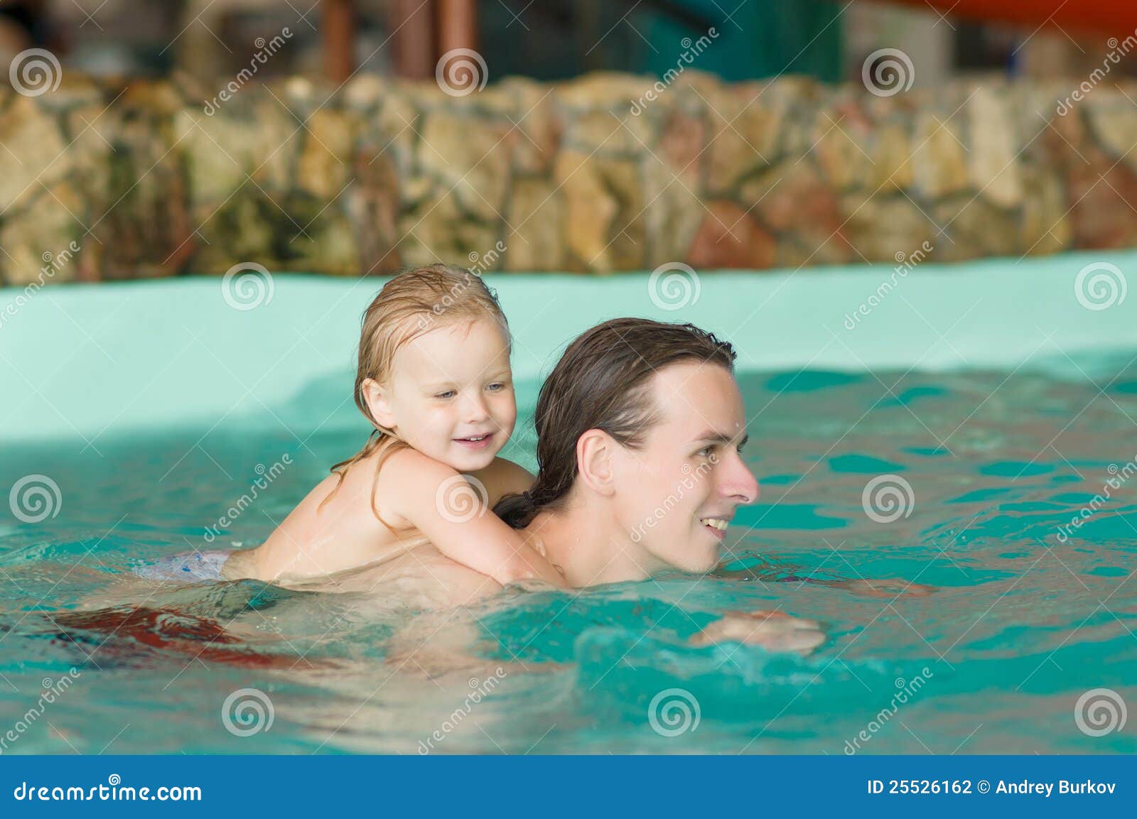 Father with Daughter Swim in Aqua Park Stock Photo - Image of girl ...