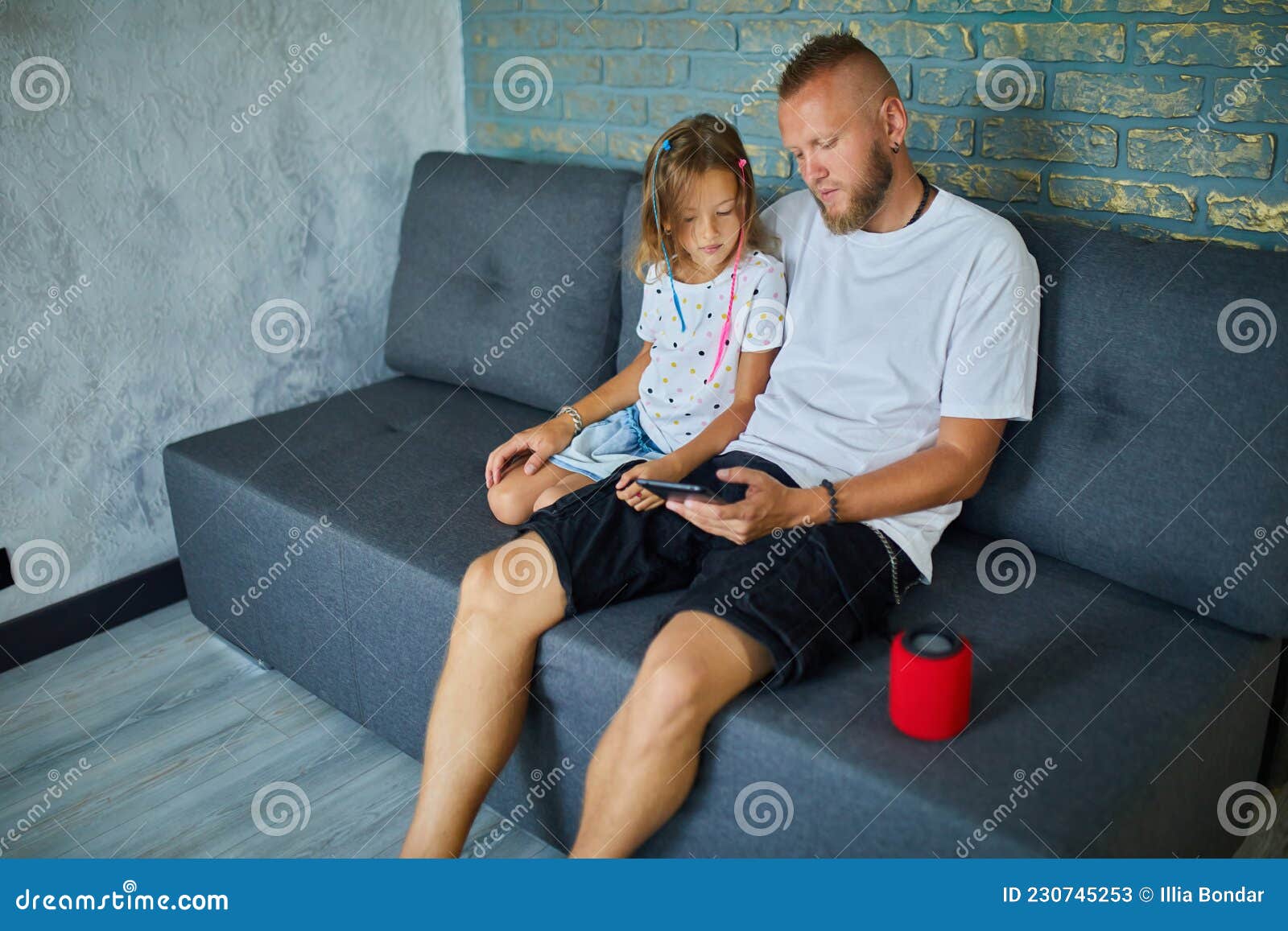 Father and Daughter Testing Talking Smart Wireless Speaker, Controlling ...