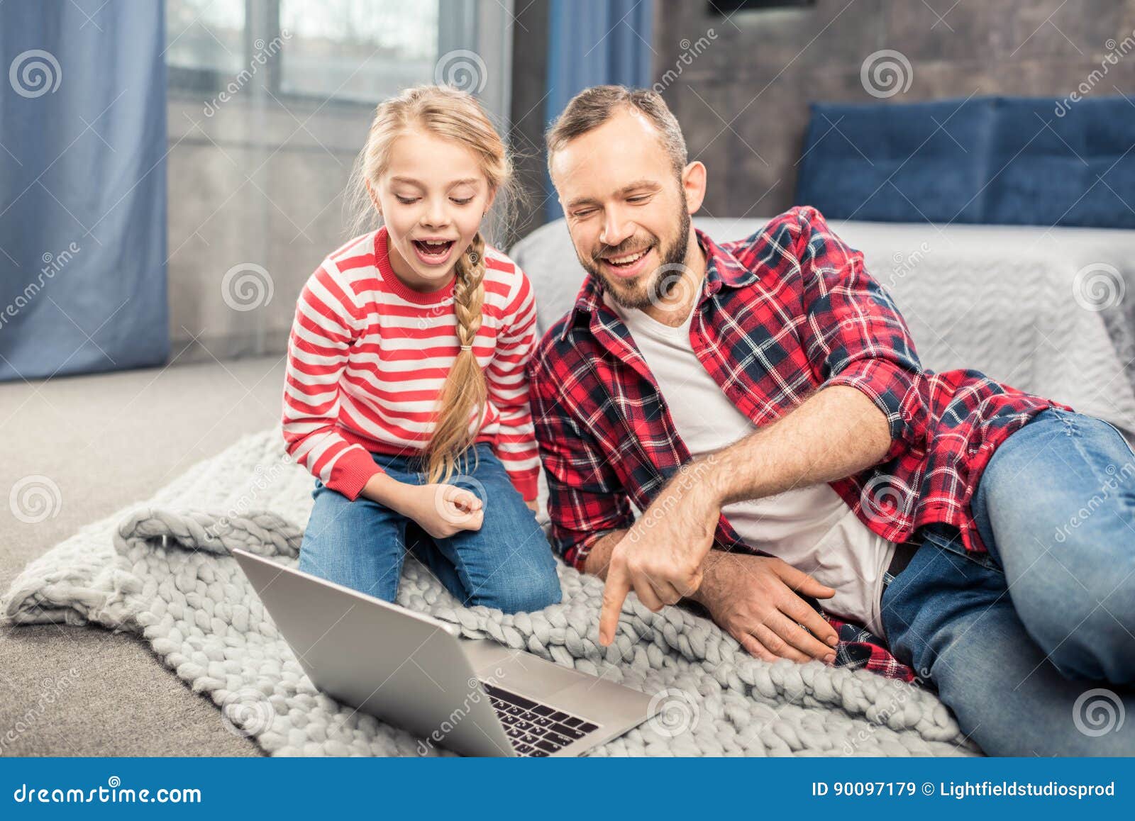 Father and Daughter Using Laptop Stock Image - Image of caucasian ...