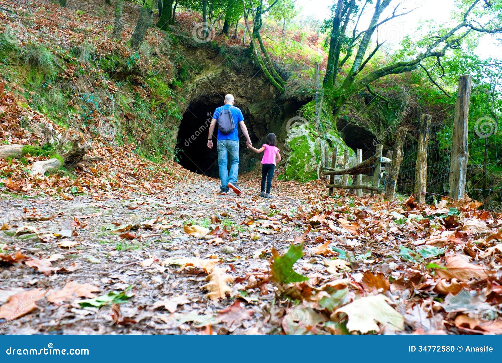 Father and Daughter Walking in the Forest Stock Photo - Image of back ...
