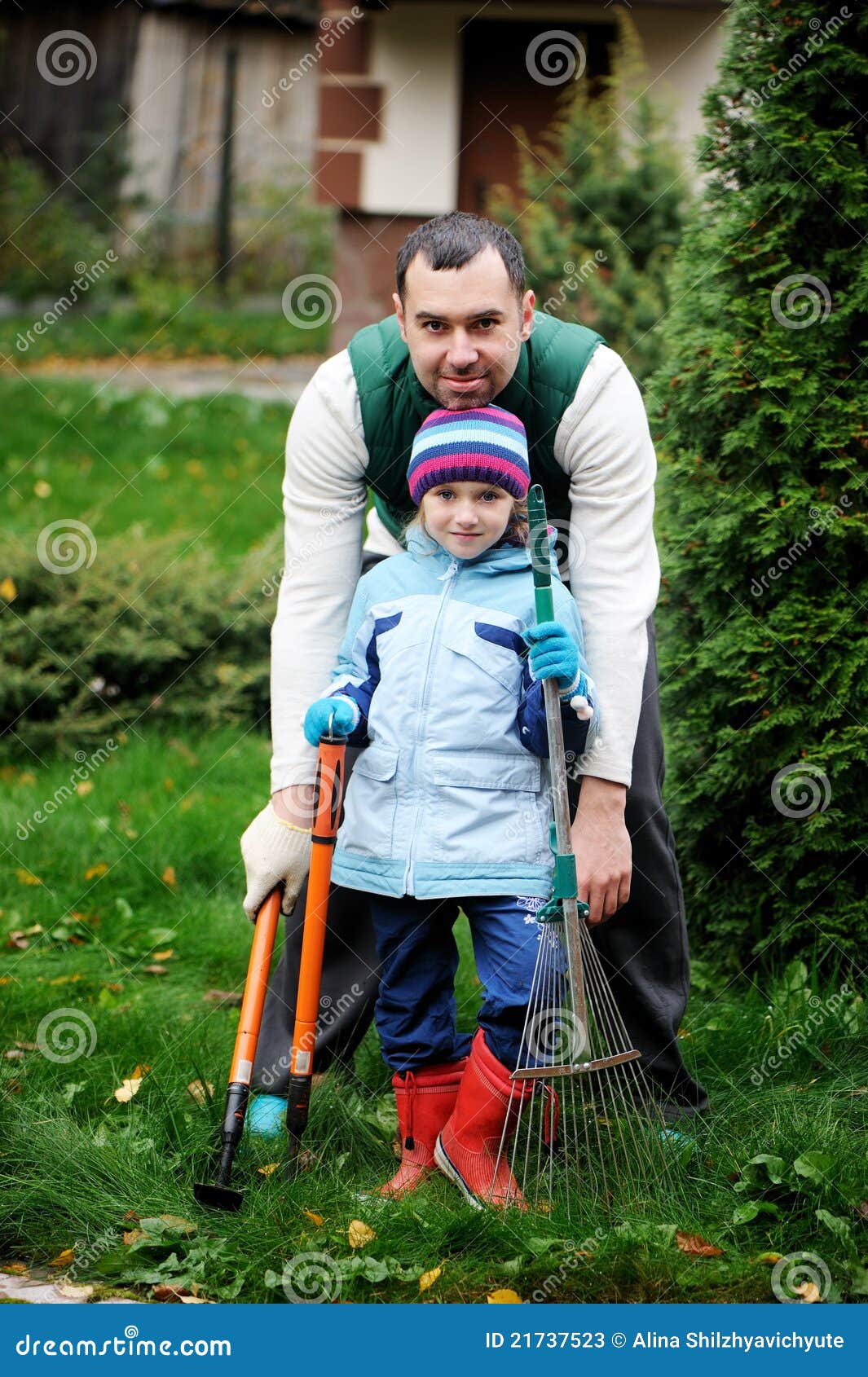 Father and Daughter Working in the Autumn Garden Stock Image - Image of ...