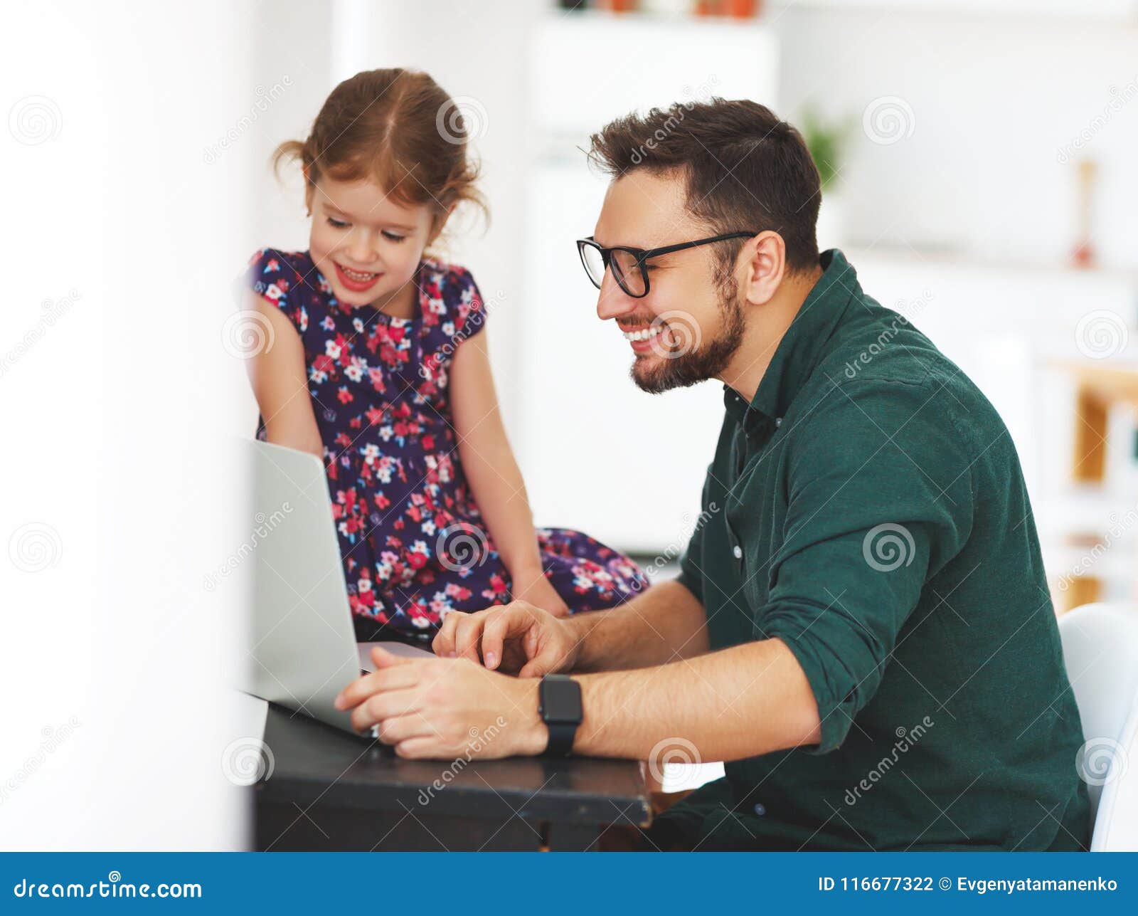 Father and Daughter Working at a Computer at Home Stock Photo - Image ...