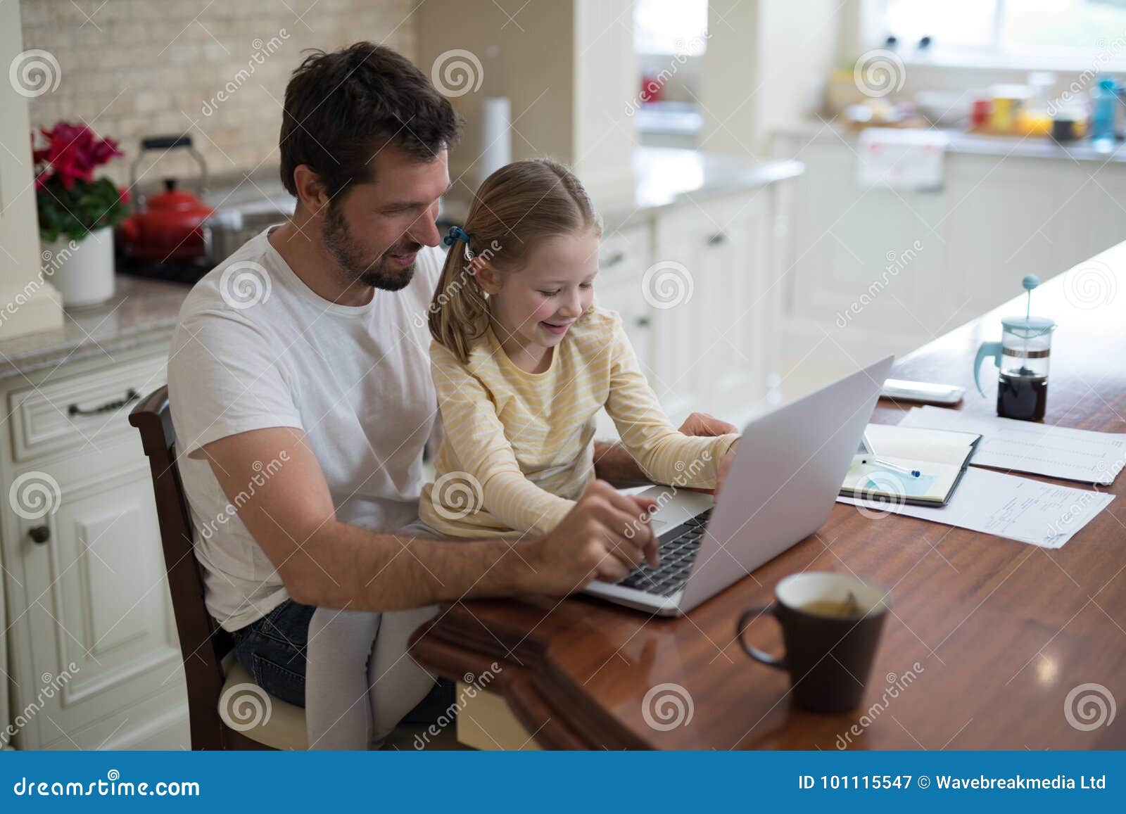 Father and Daughter Working on Laptop Stock Image - Image of ...