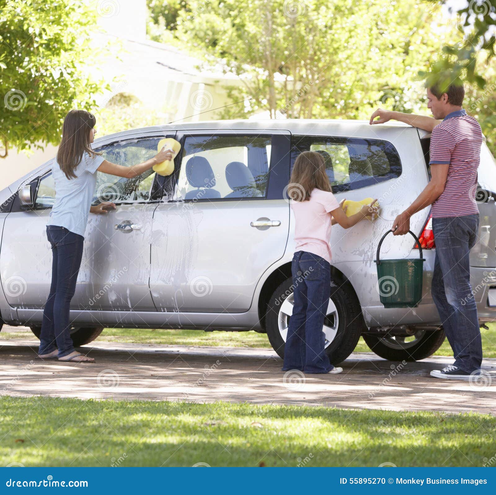 Father and Daughters Washing Car Together Stock Photo - Image of ...