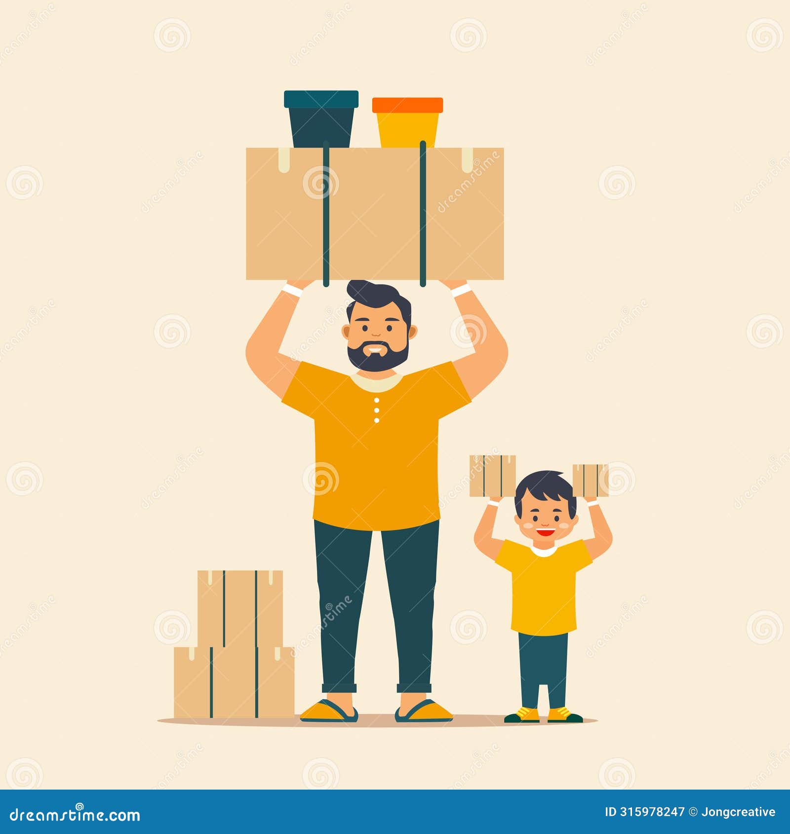 Father Day with Character of Dad and Son Lifting Weights Symbolizing ...