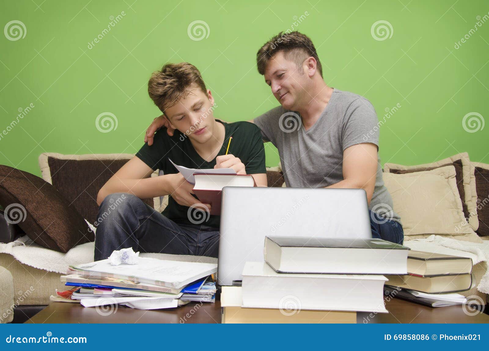 Father Doing Homework with His Son Stock Photo - Image of helping ...