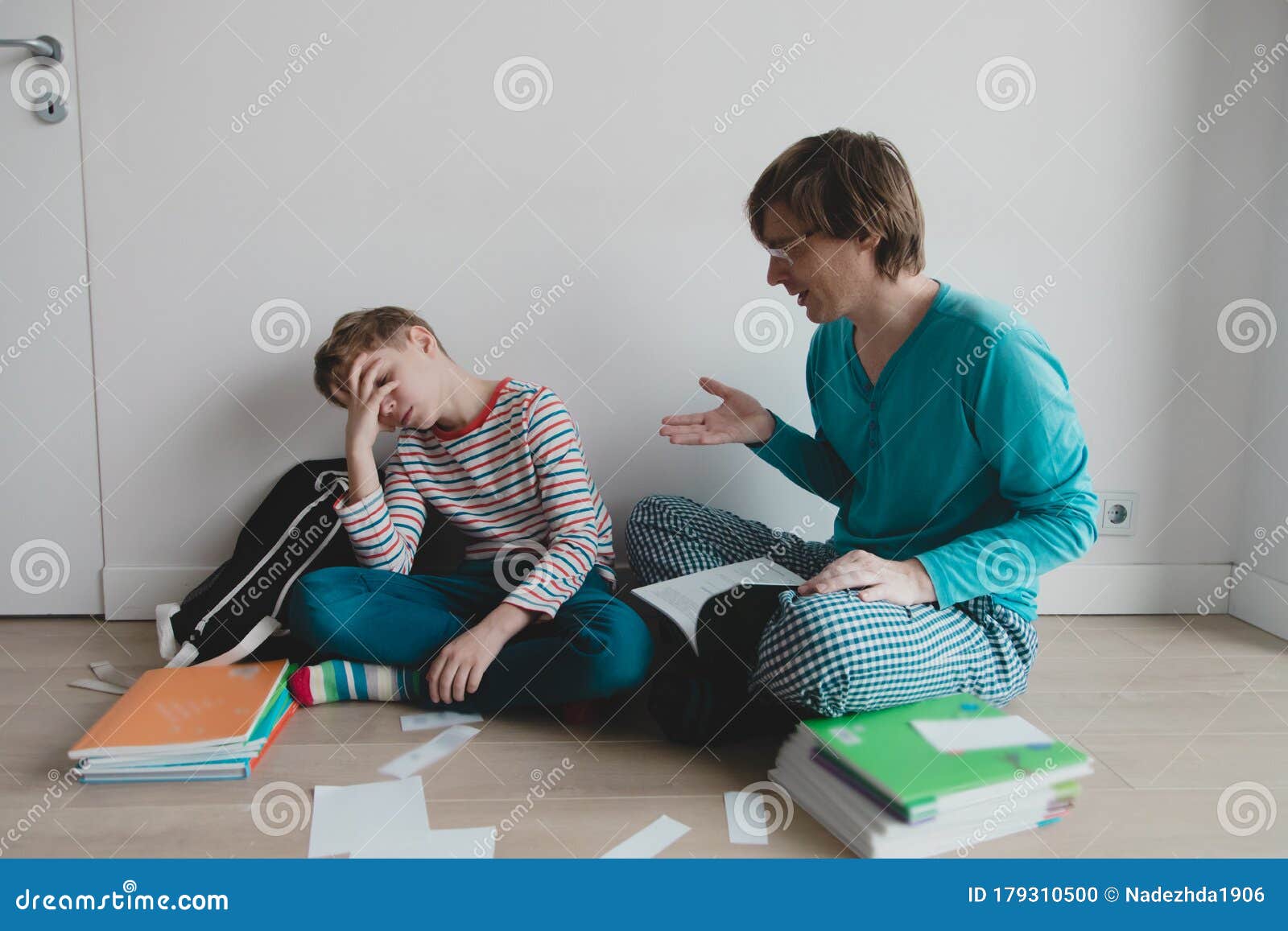 Father Explaining Homework To Stressed Kid, Tired of Learning Stock ...