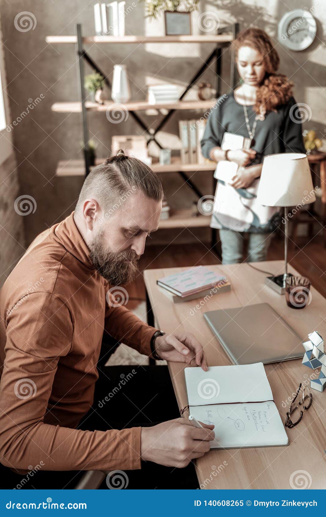 Father Feeling Busy Making Notes while Daughter Coming To Him Stock ...
