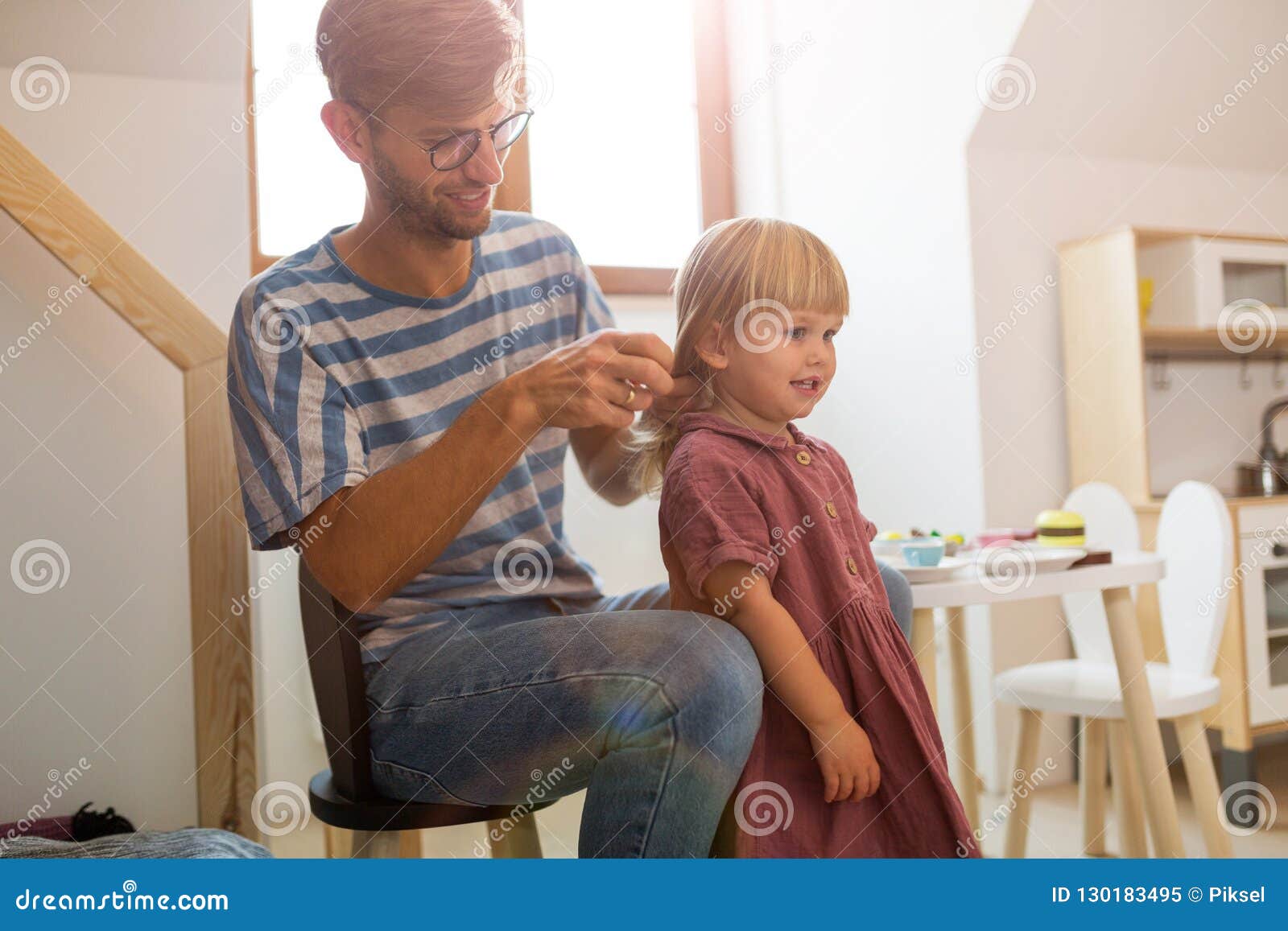 Father Fixing Carton Plane Wings On Royalty-Free Stock Photography ...