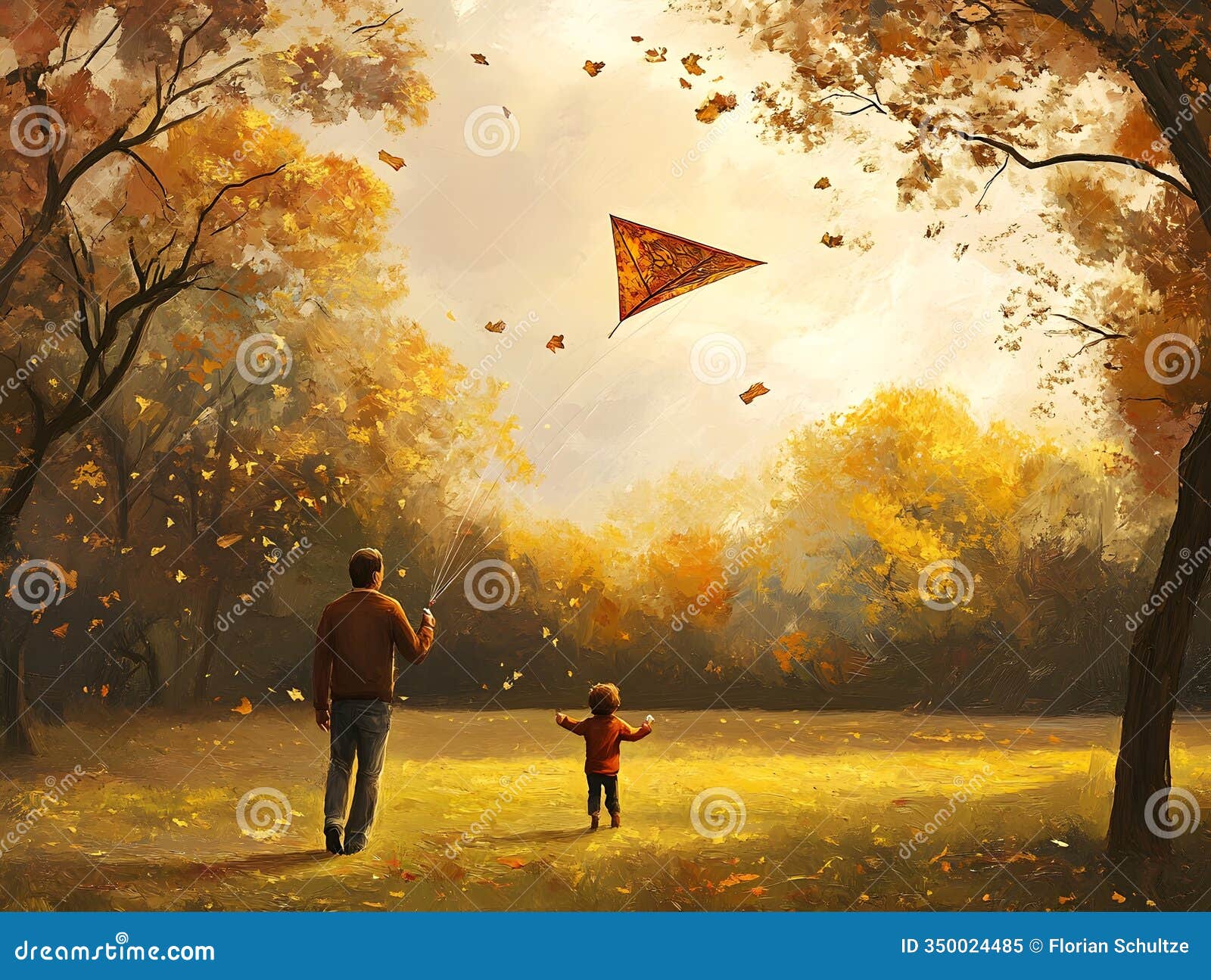 A Father Flying a Kite with His Child in a Park Stock Illustration ...