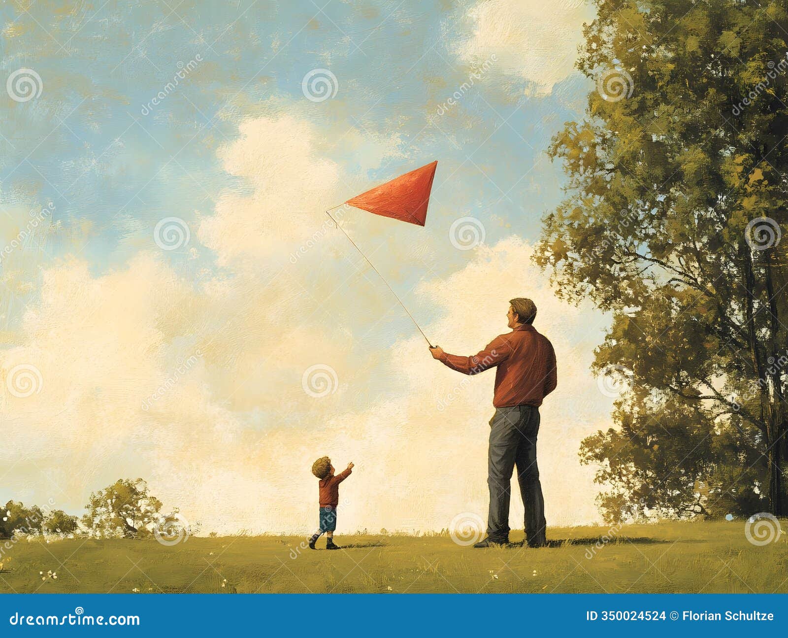 A Father Flying a Kite with His Child in a Park Stock Illustration ...