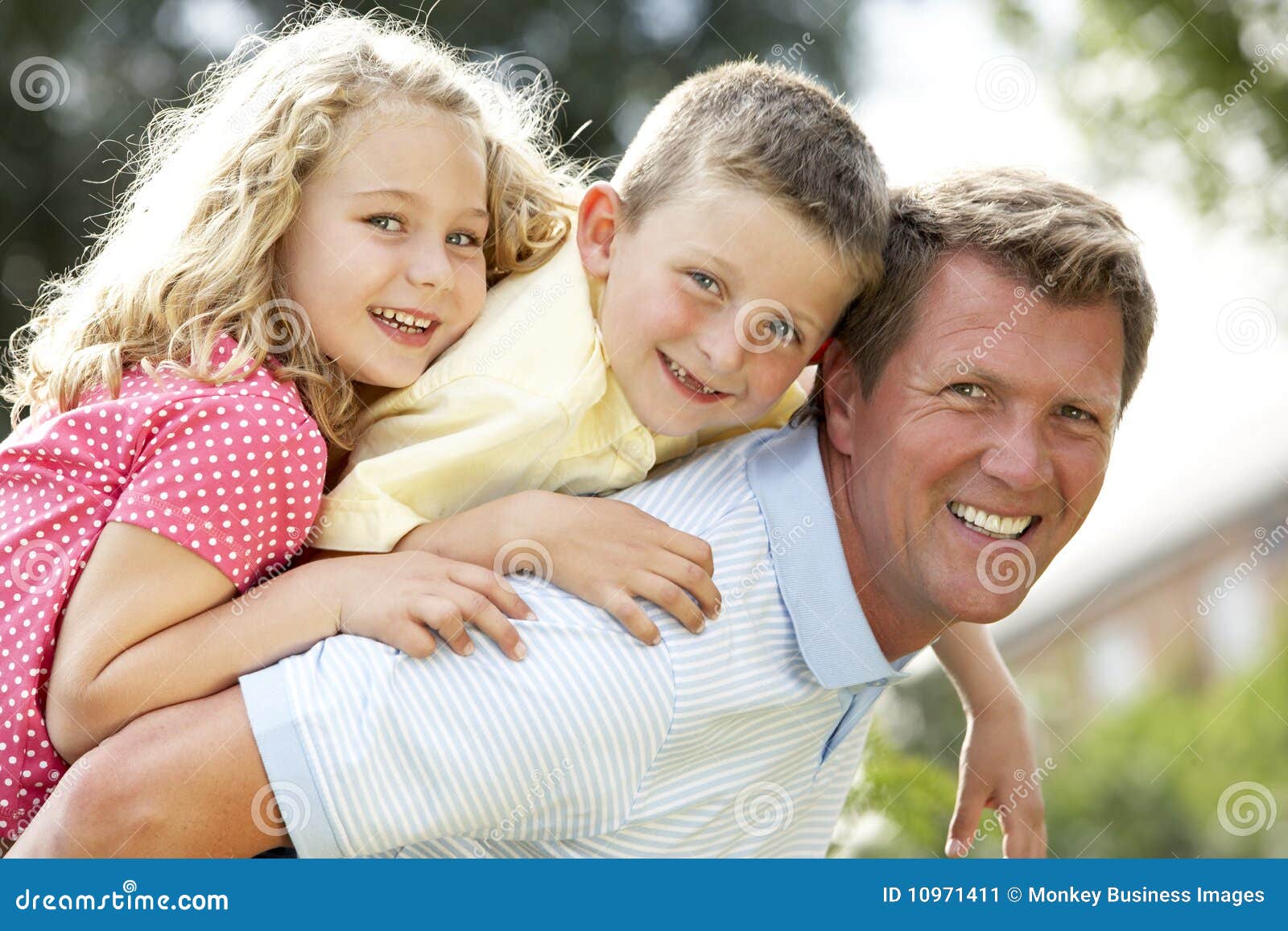 Father Giving Children Piggyback Stock Image - Image of horizontal ...