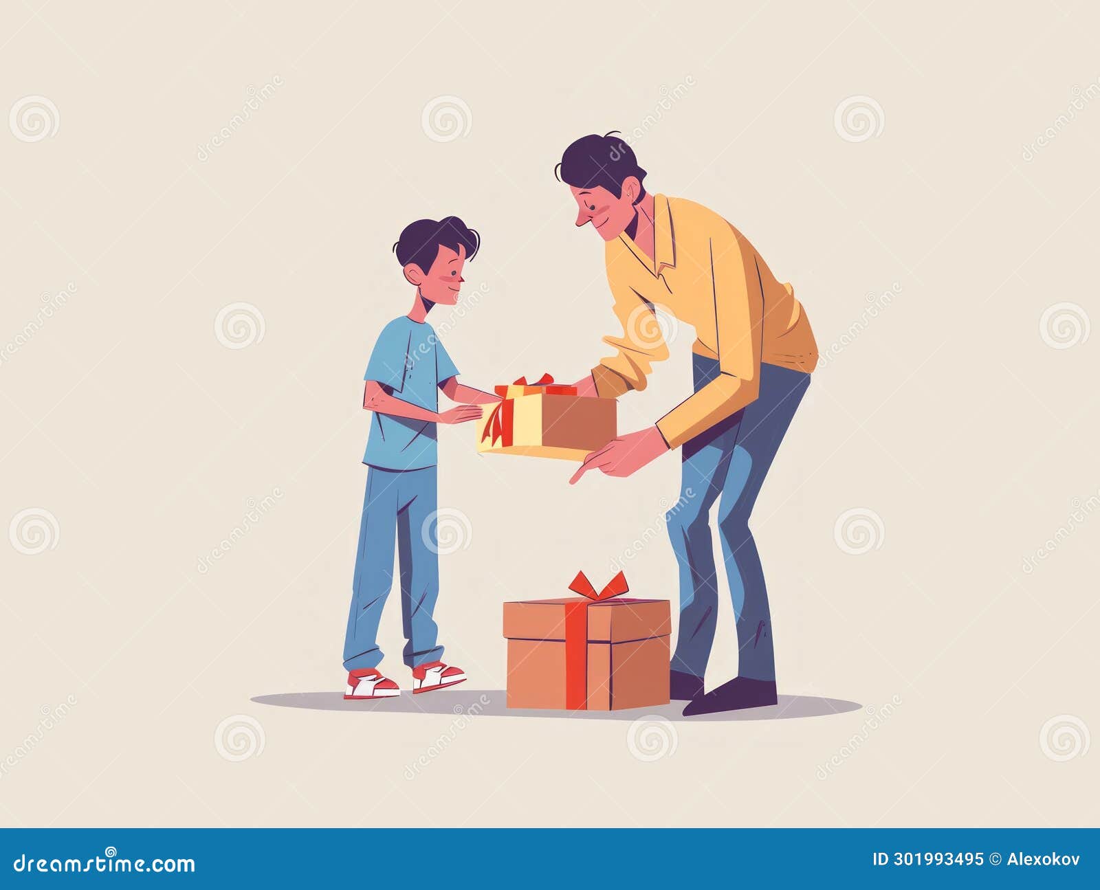 Father Giving Gift Box To His Son. Flat Style Vector Illustration Stock ...