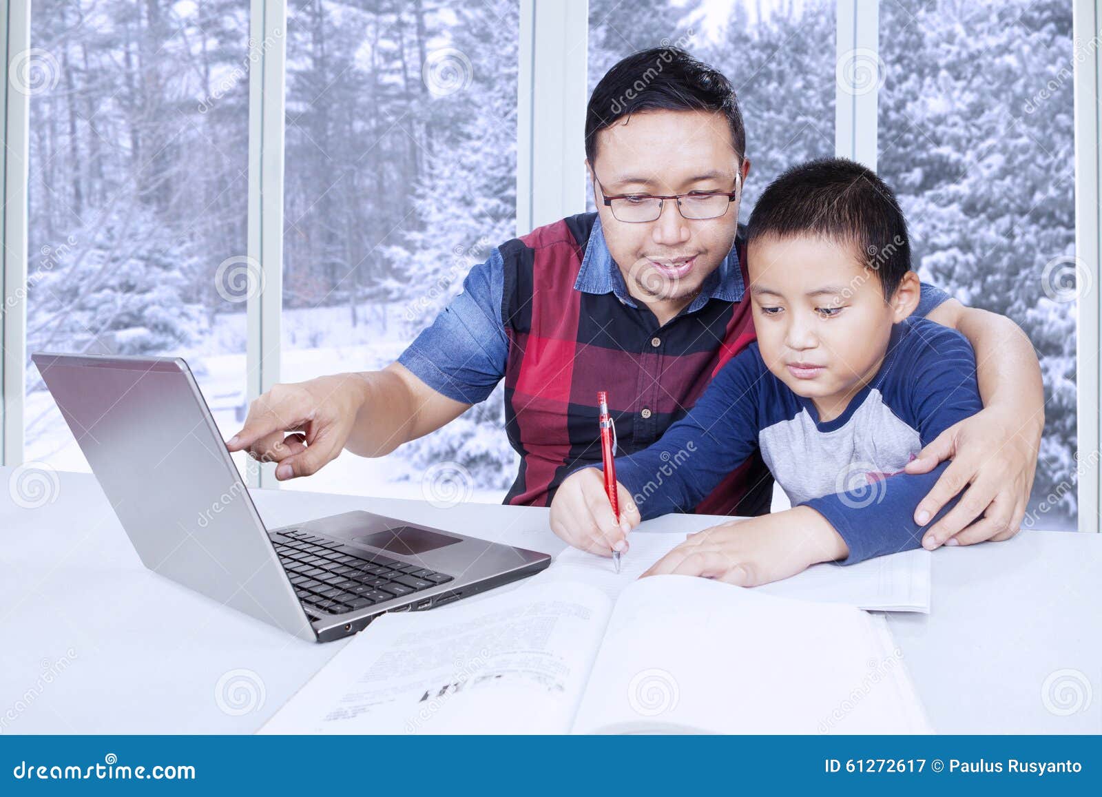 Father Guiding His Son To Learn Stock Image - Image of family, guide ...