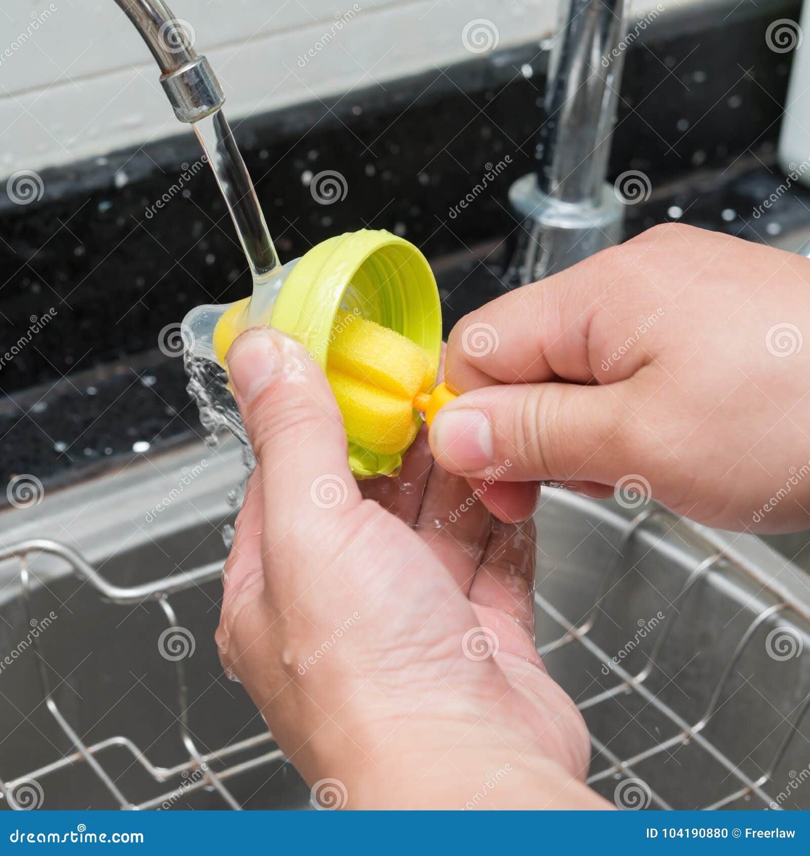 Father Hand Washing Plastic Nipple Stock Photo - Image of container ...