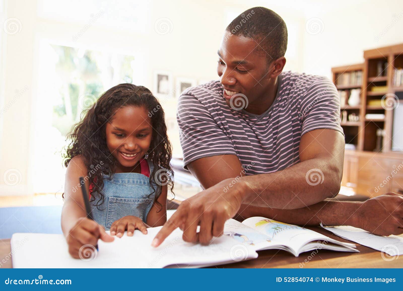 Father Helping Daughter with Homework Stock Photo - Image of horizontal ...