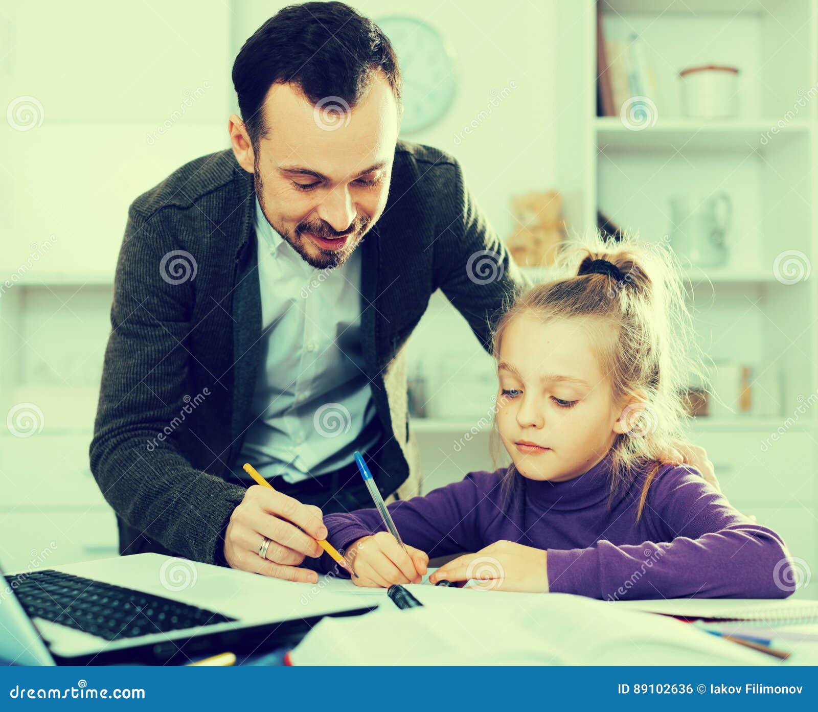 Father Helping Daughter with Homework Stock Photo - Image of homework ...