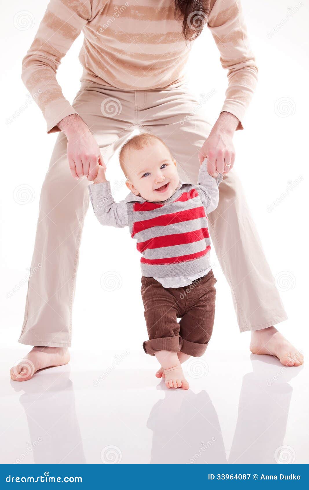 Father is Helping Her Son To Make First Steps Stock Image - Image of ...