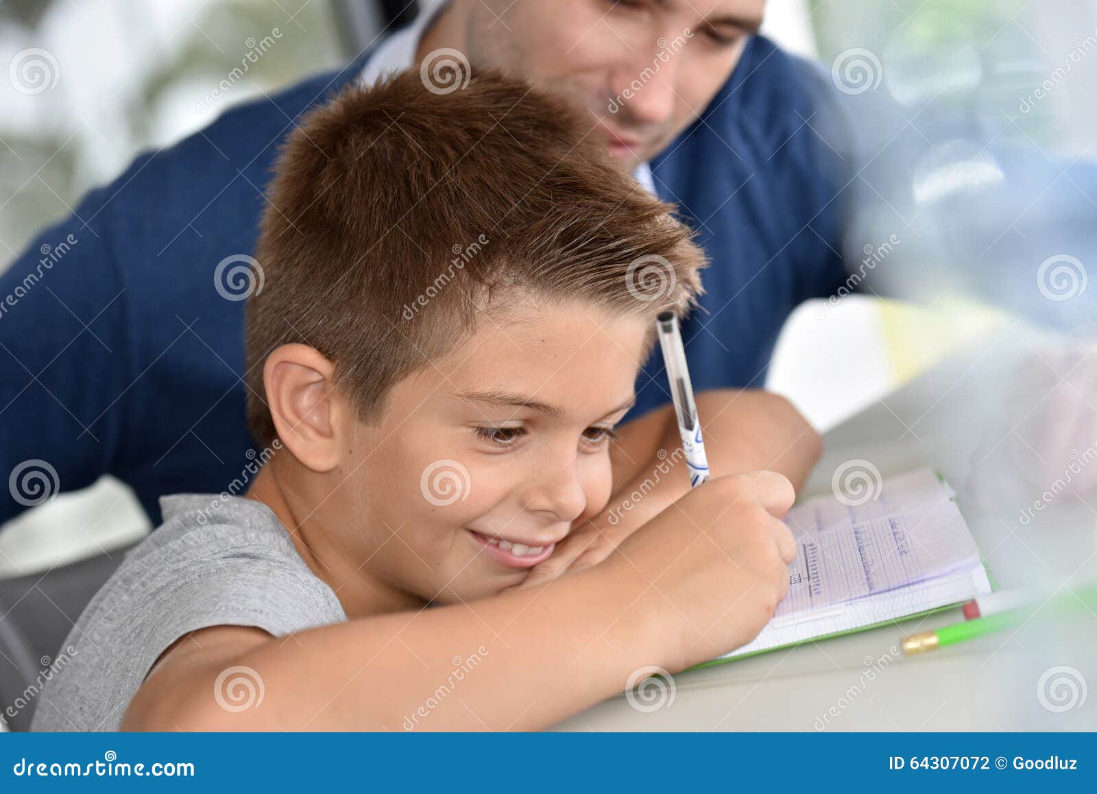 Father Helping His Son with Homework Stock Photo - Image of work, home ...