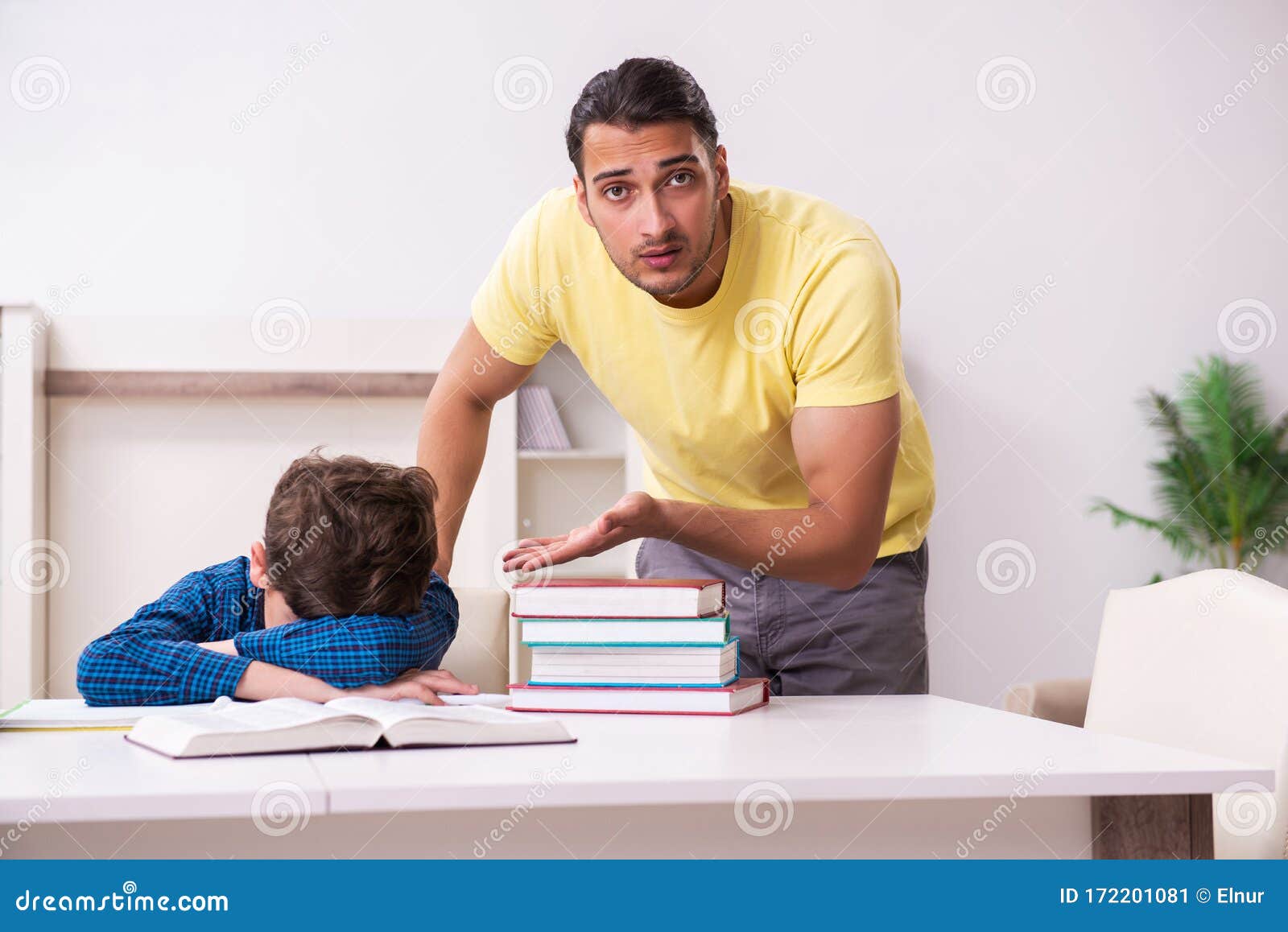 Father Helping His Son To Prepare for School Stock Image - Image of ...