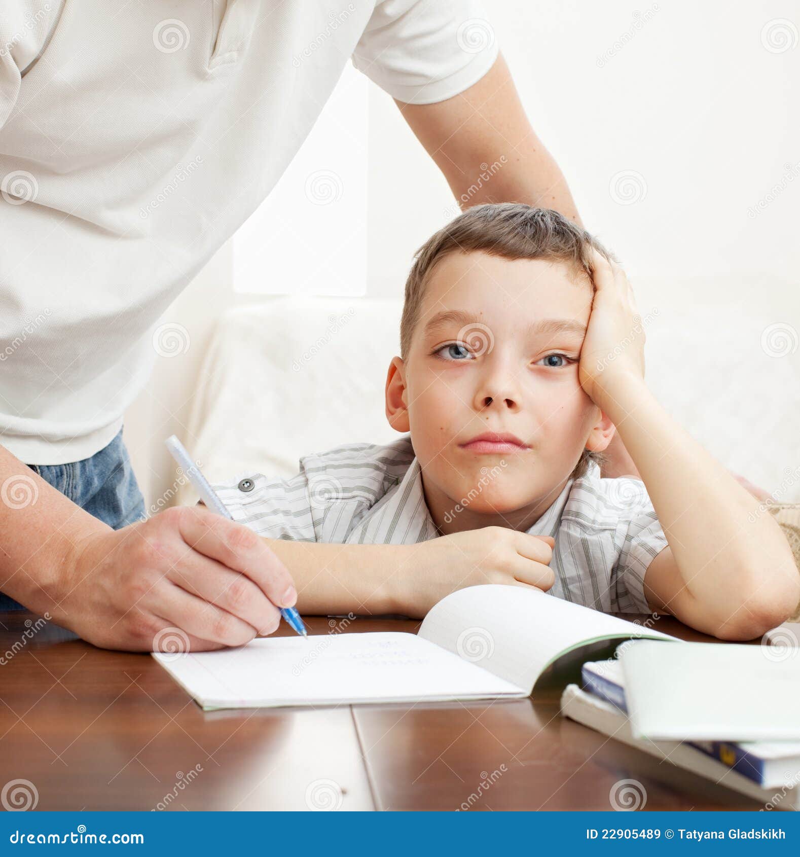 Father Helping Son Do Homework Stock Image - Image of parenthood, write ...