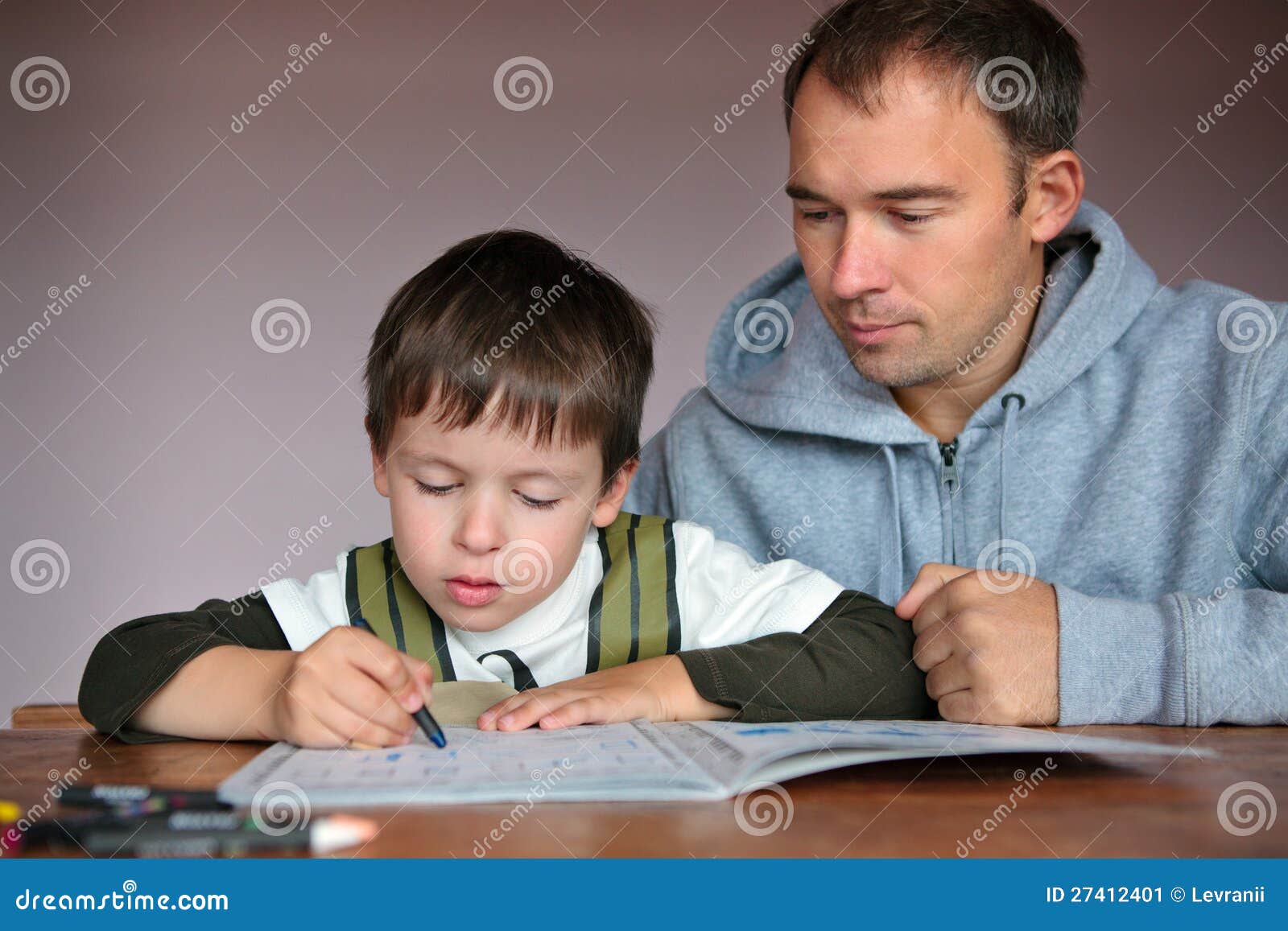Father Helping Son Doing Homework Stock Image - Image of notebook ...