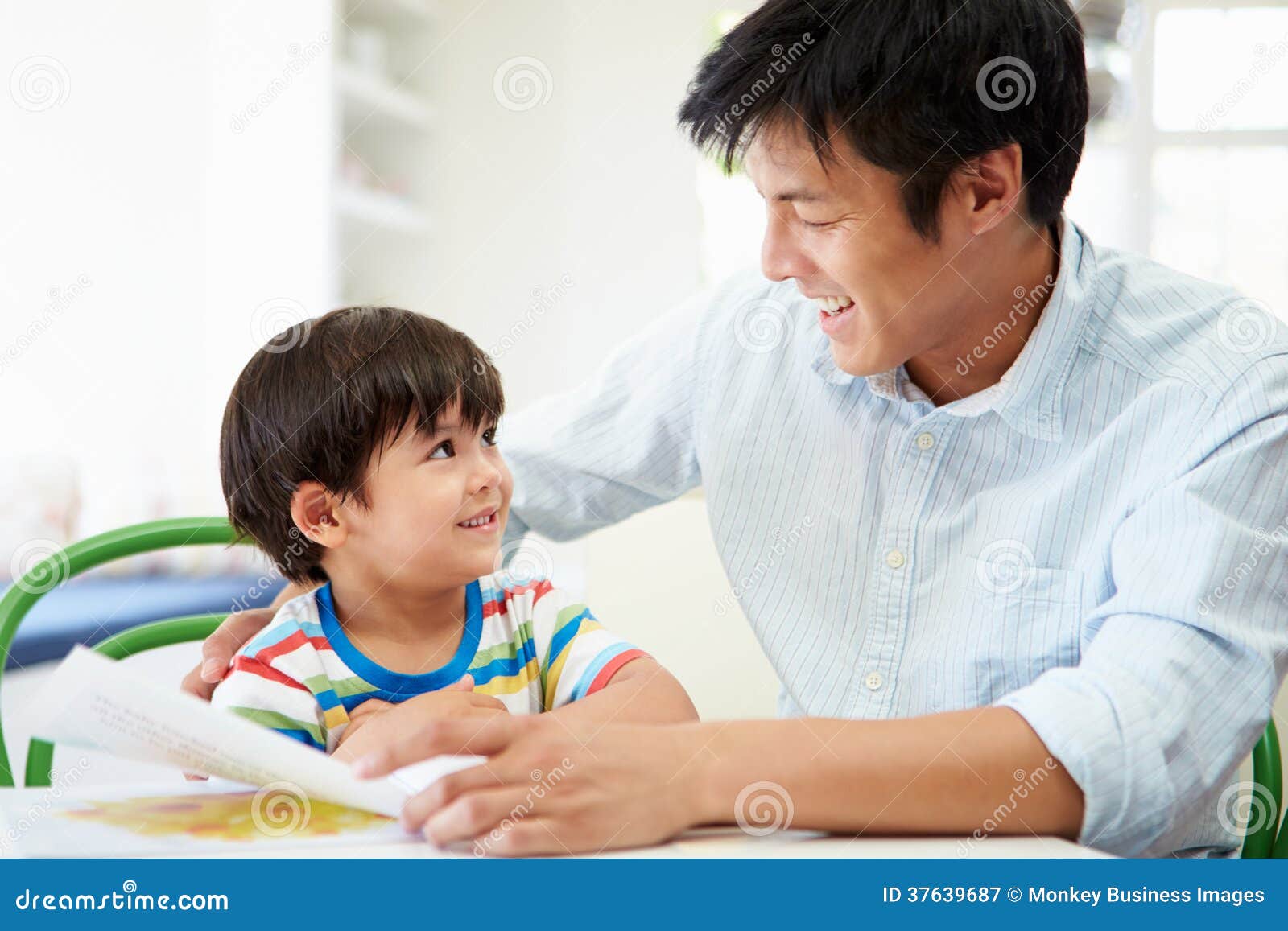 Father Helping Son Ready To School. Father Supports And Motivates Son ...